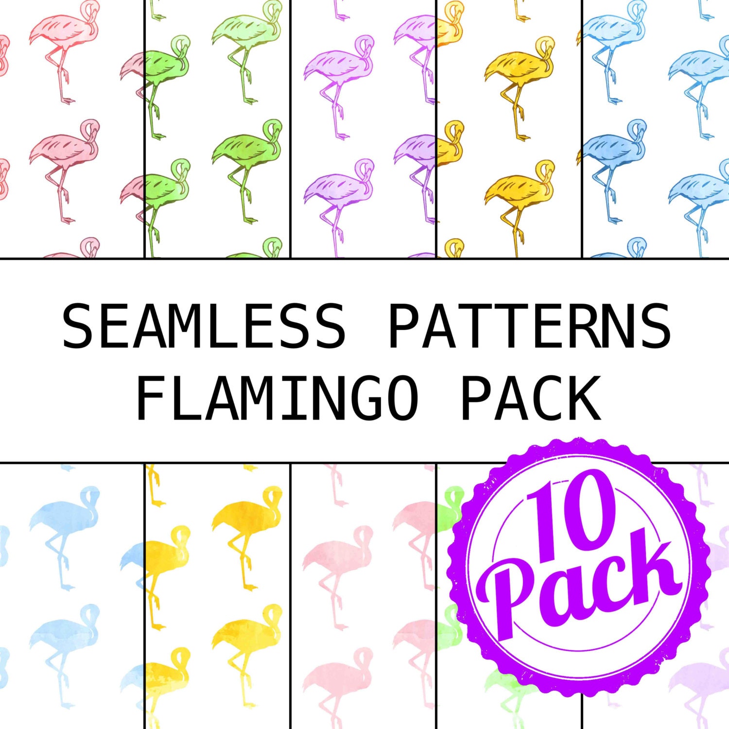 Printable Seamless Patterns Flamingo Watercolor Pack - Etsy