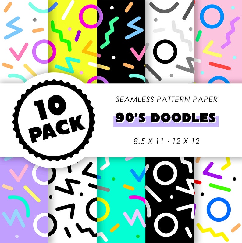 Printable Seamless Patterns - 90s Doodles - Digital Scrapbook Paper - Etsy