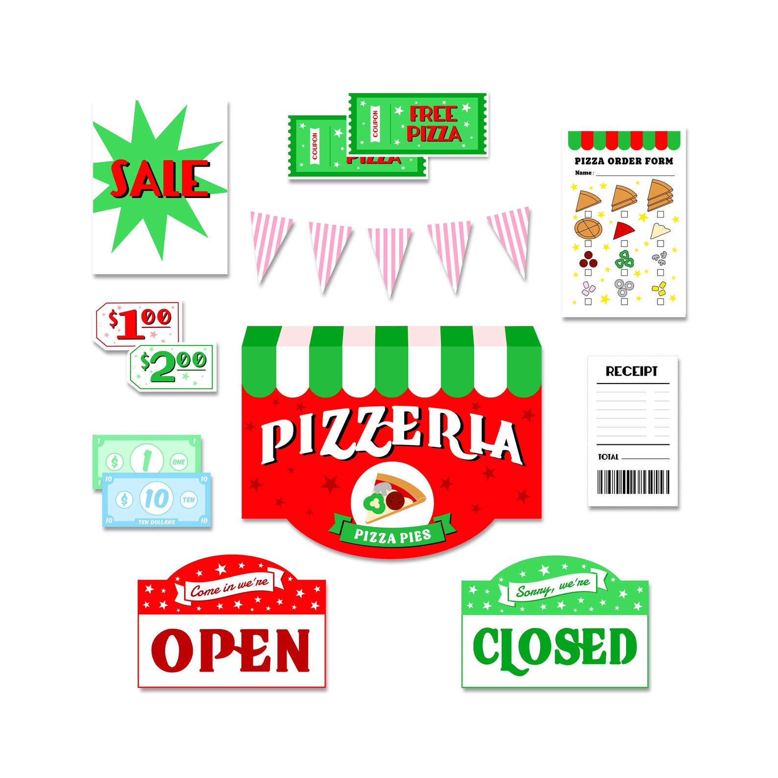 Kids Pretend Dramatic Play Printable - Pizzeria Pizza Parlor Restaurant ...