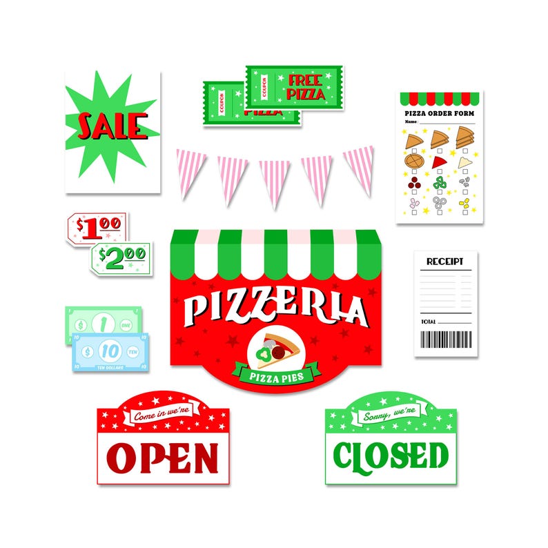 Kids Pretend Dramatic Play Printable - Pizzeria Pizza Parlor Restaurant ...