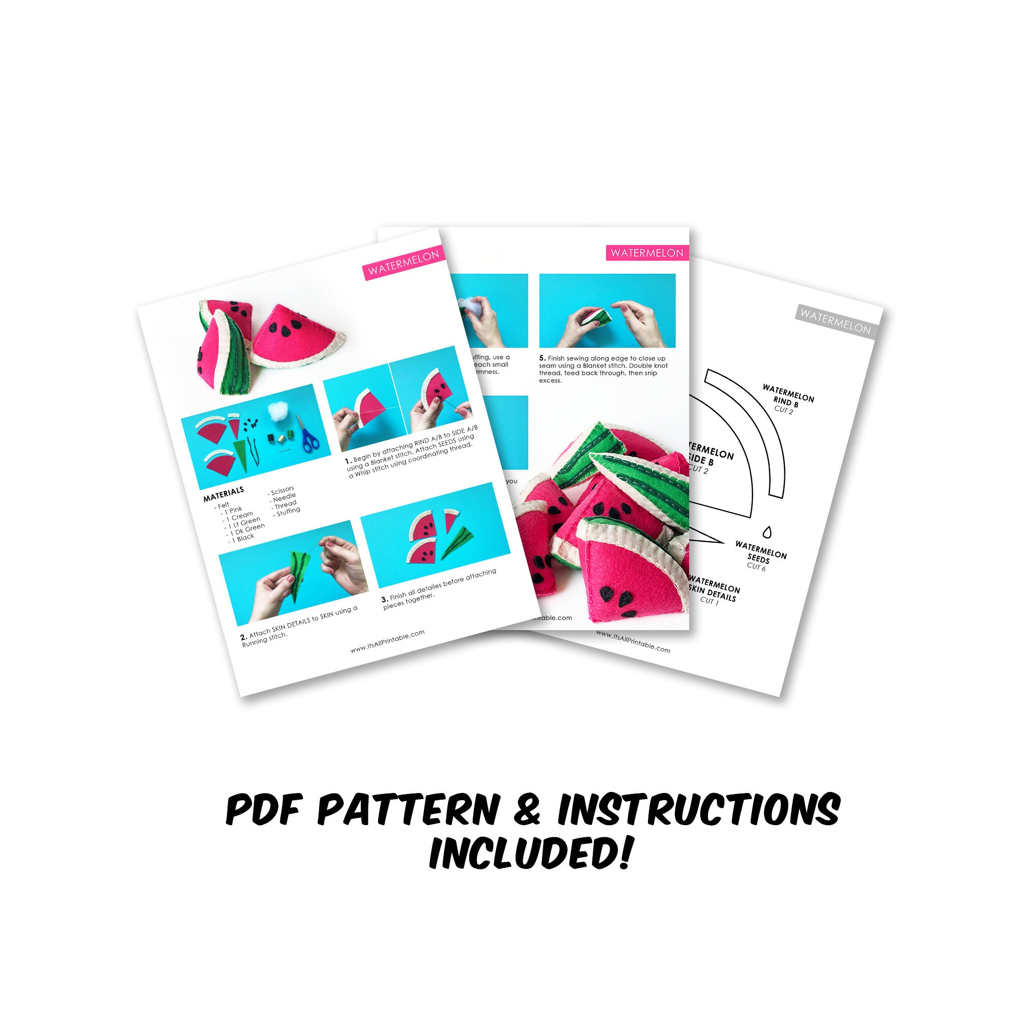 Watermelon PDF Felt Pattern - Easy Play Food DIY Template ...