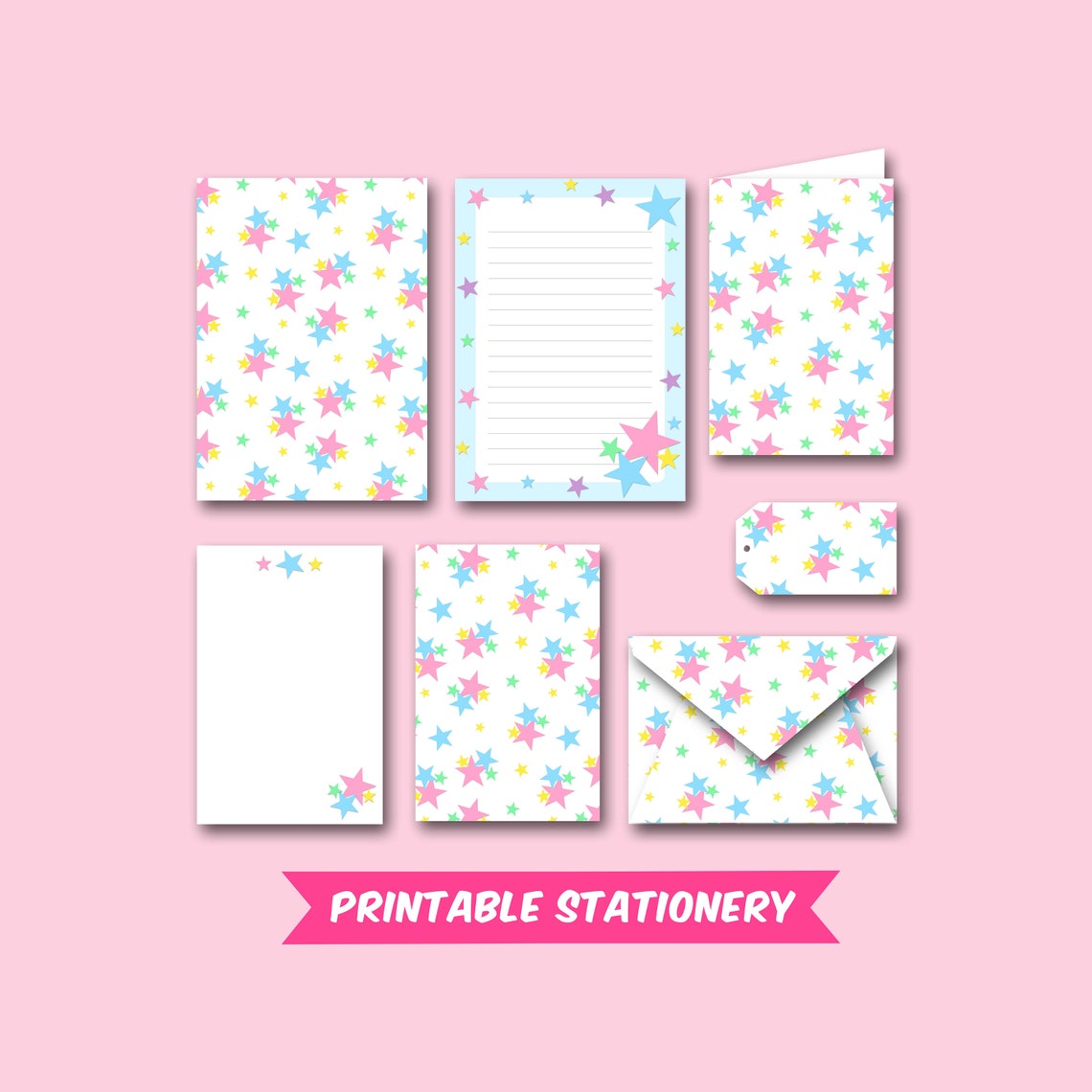 Printable Stationery Set Stars Notes / Card / Gift Tag / Envelope - Etsy