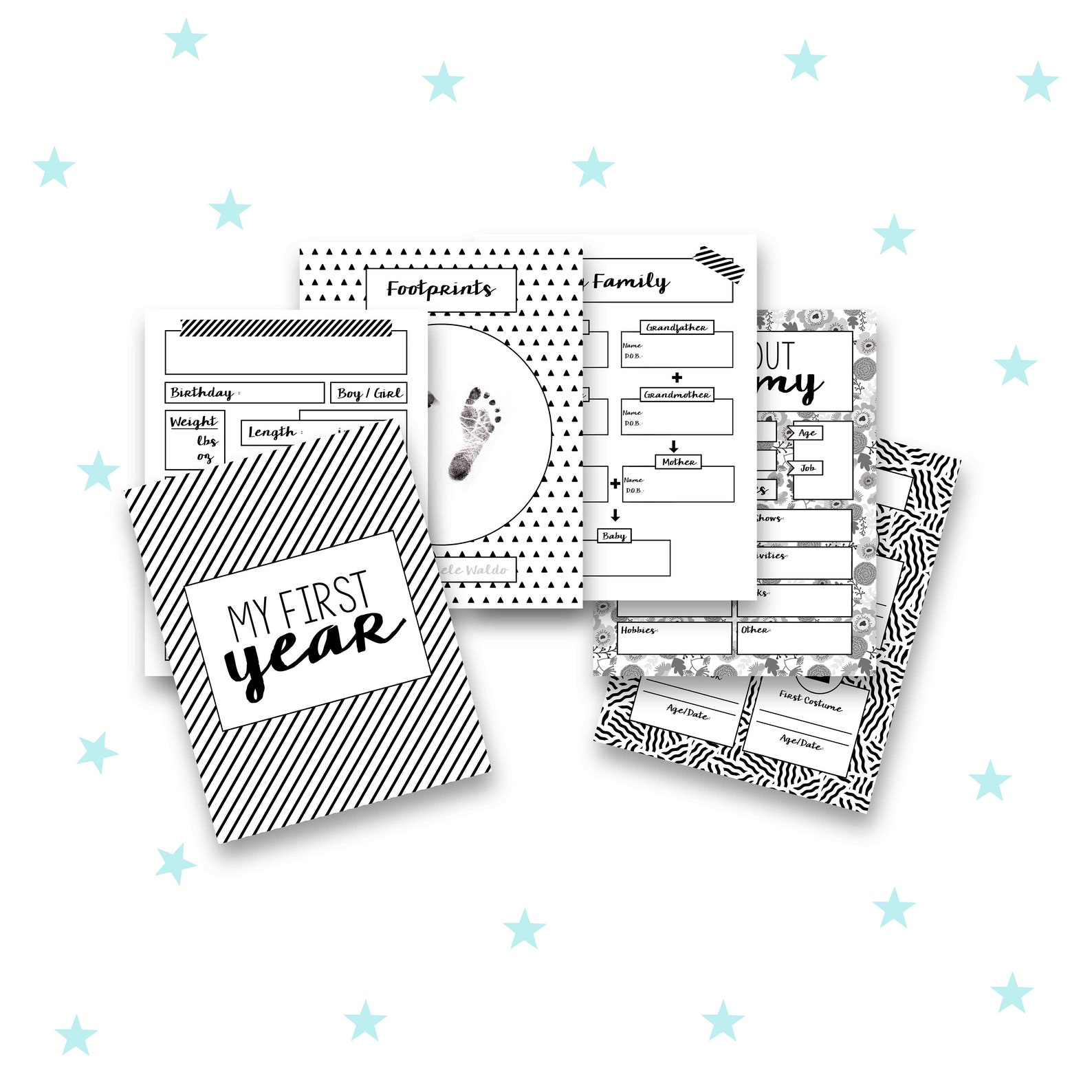 Printable Baby Book - Black and White Shapes - Baby's First Year - Etsy