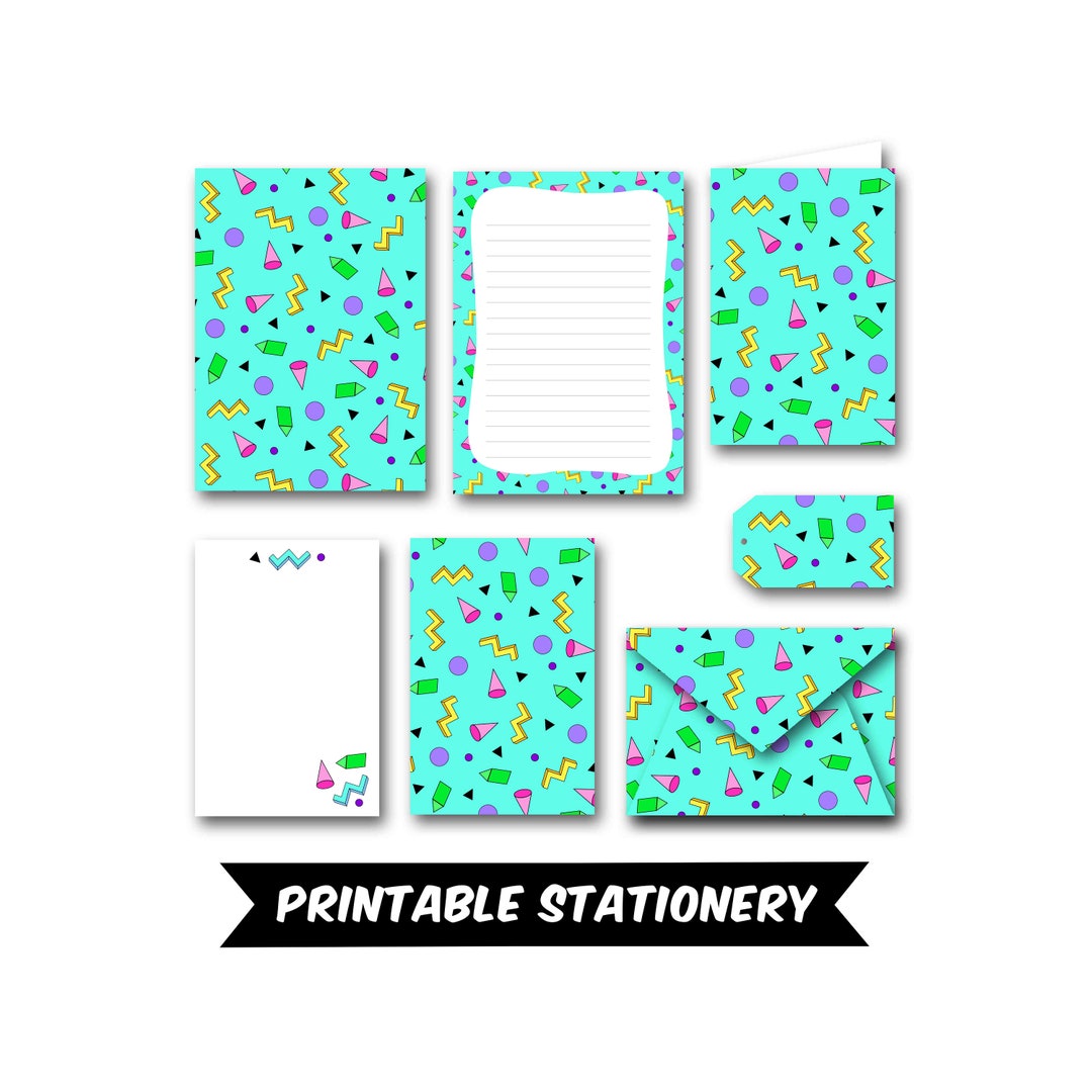 Printable Digital Paper Stationery Set - 90s Shapes - Notes / Card ...
