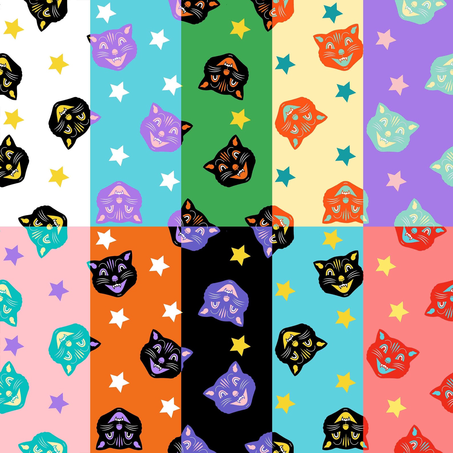 Printable Seamless Patterns black Cats Halloween Digital Scrapbook ...