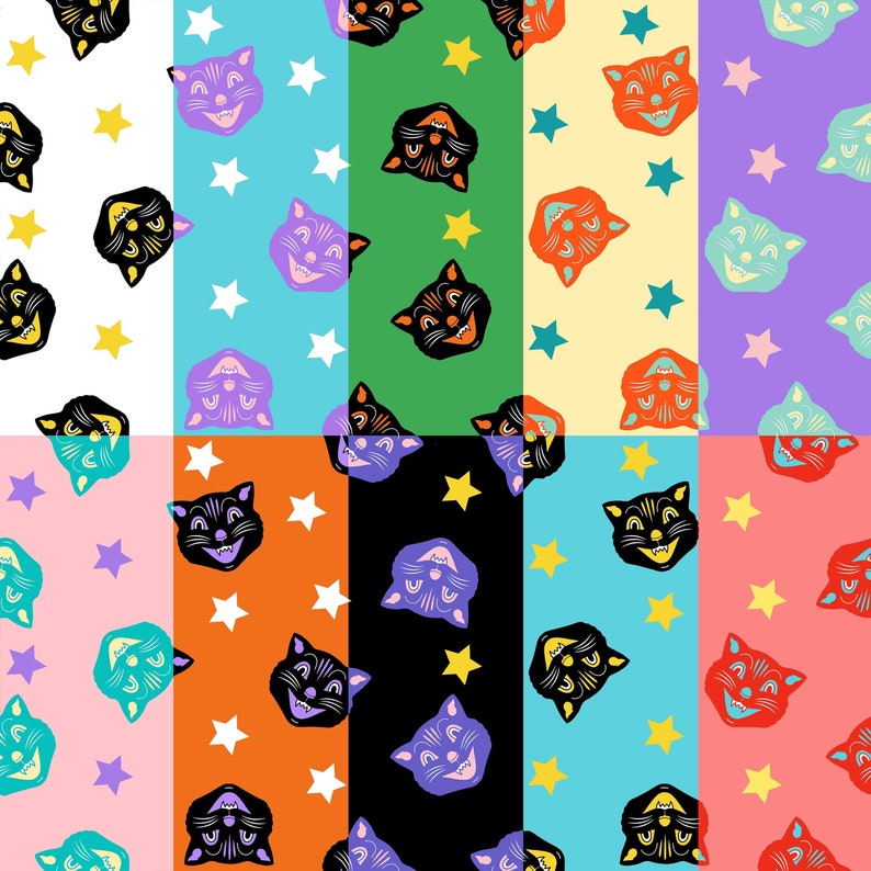 Printable Seamless Patterns black Cats Halloween Digital Scrapbook ...