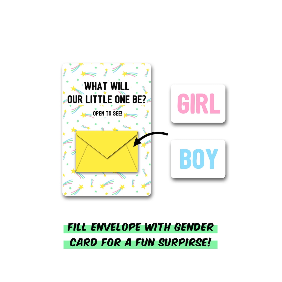 Printable Baby Gender Reveal Card Set Pregnancy Announcement Kit ...
