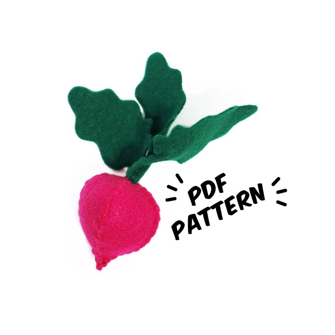Radish PDF Felt Pattern - Easy Play Food DIY Template & Instructions Hand Sewing Handmade ...