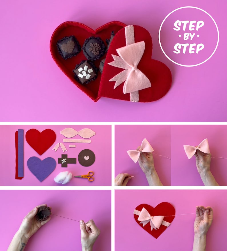 Valentine's Chocolate Heart Box PDF Felt Pattern Easy Play Food DIY ...