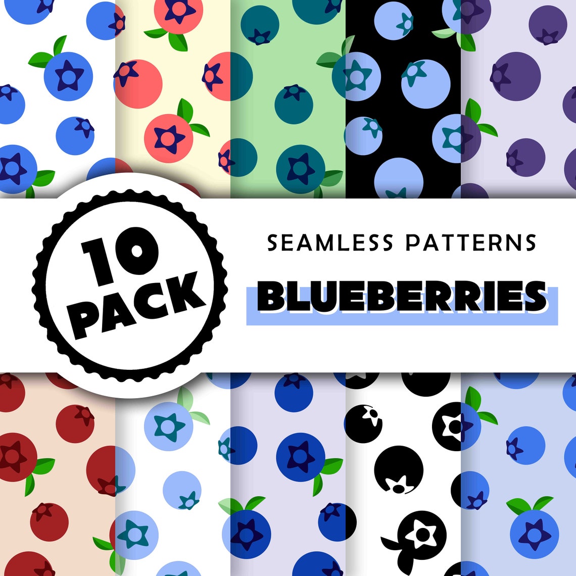Printable Seamless Patterns - Blueberries Fruit - Digital Scrapbook ...