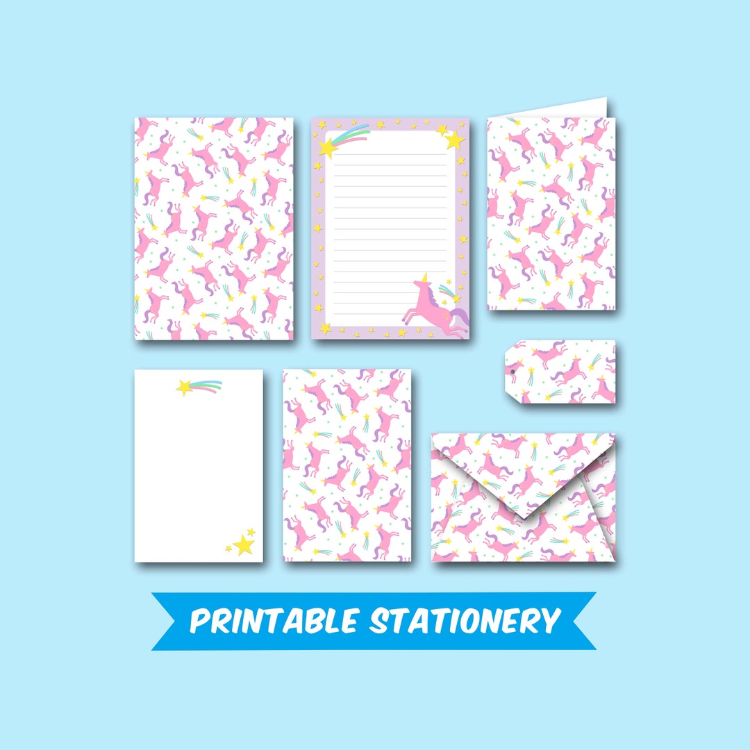 Printable Stationery Set - Unicorn - Notes / Card / Gift Tag / Envelope ...