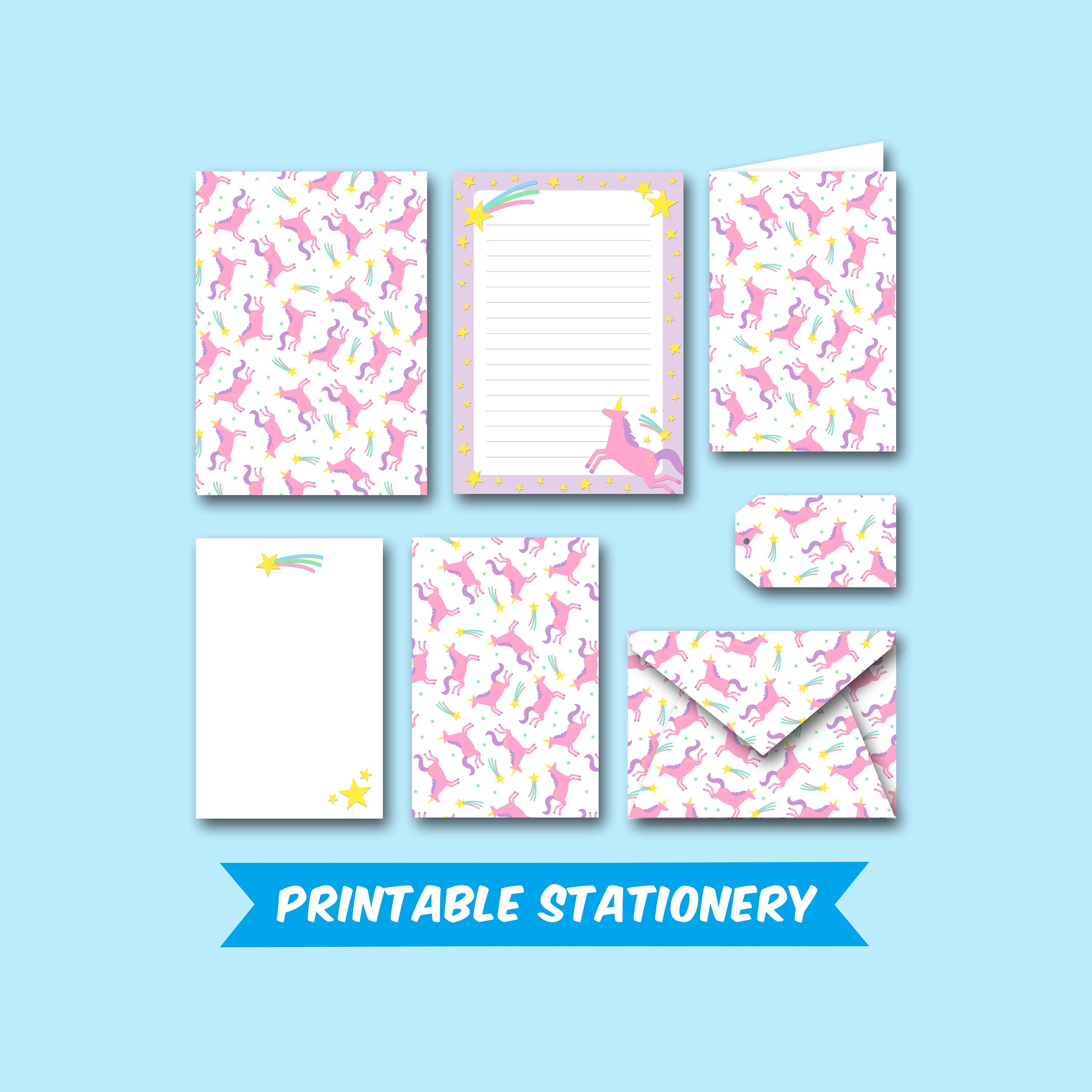 Printable Stationery Set Unicorn Notes / Card / Gift Tag / - Etsy