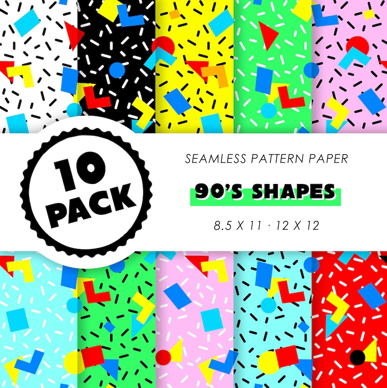 Printable Seamless Patterns 90s Shapes Pack Digital | Etsy