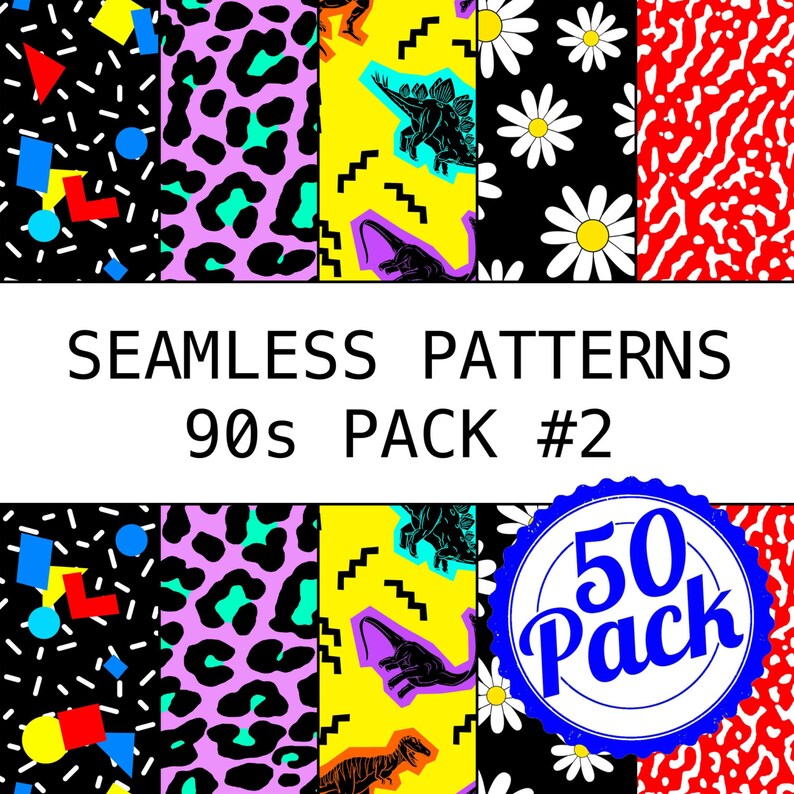 Printable Seamless Patterns 90s Pack 2 Digital Scrapbook | Etsy