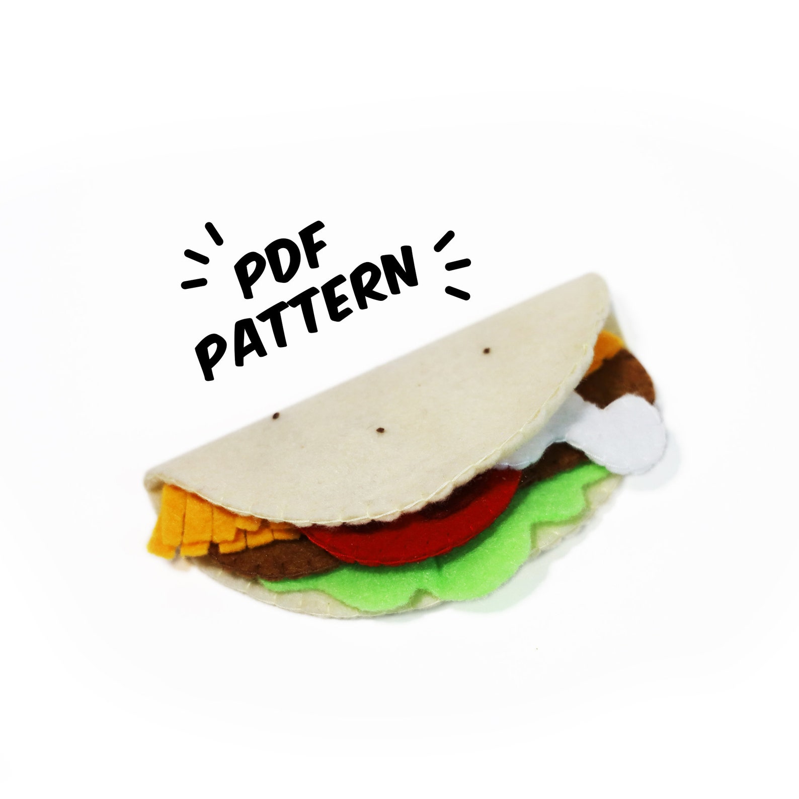 Taco PDF Felt Pattern - Easy Play Food DIY Template & Instructions Hand ...