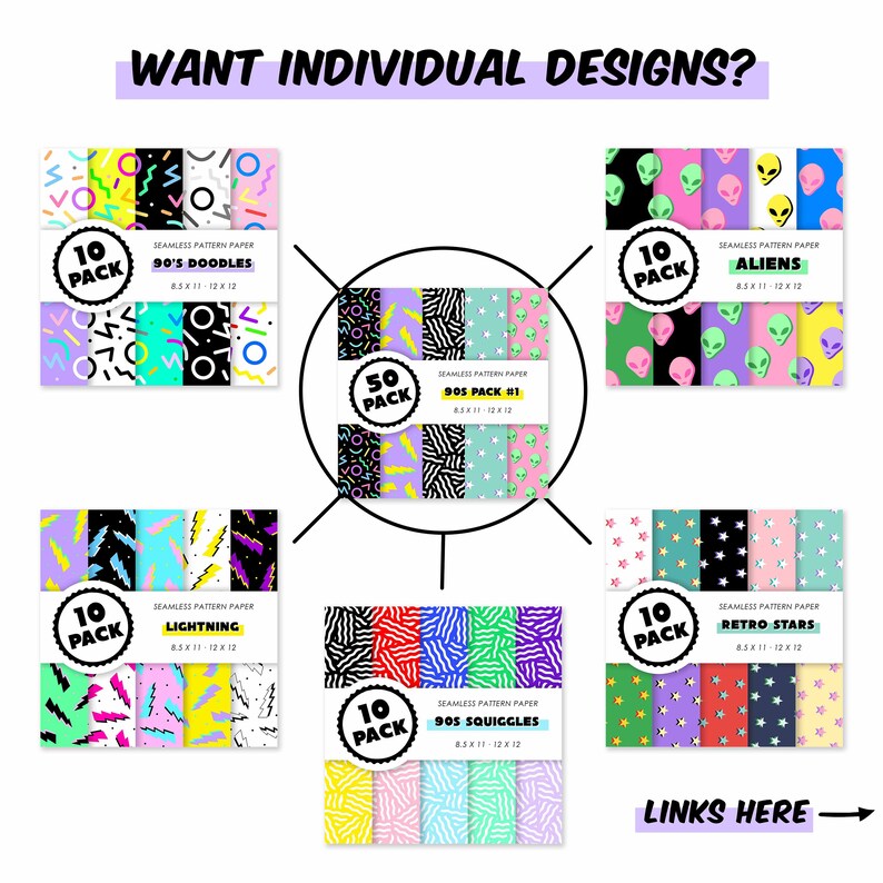 Printable Seamless Patterns 90s Pack Digital Scrapbook - Etsy