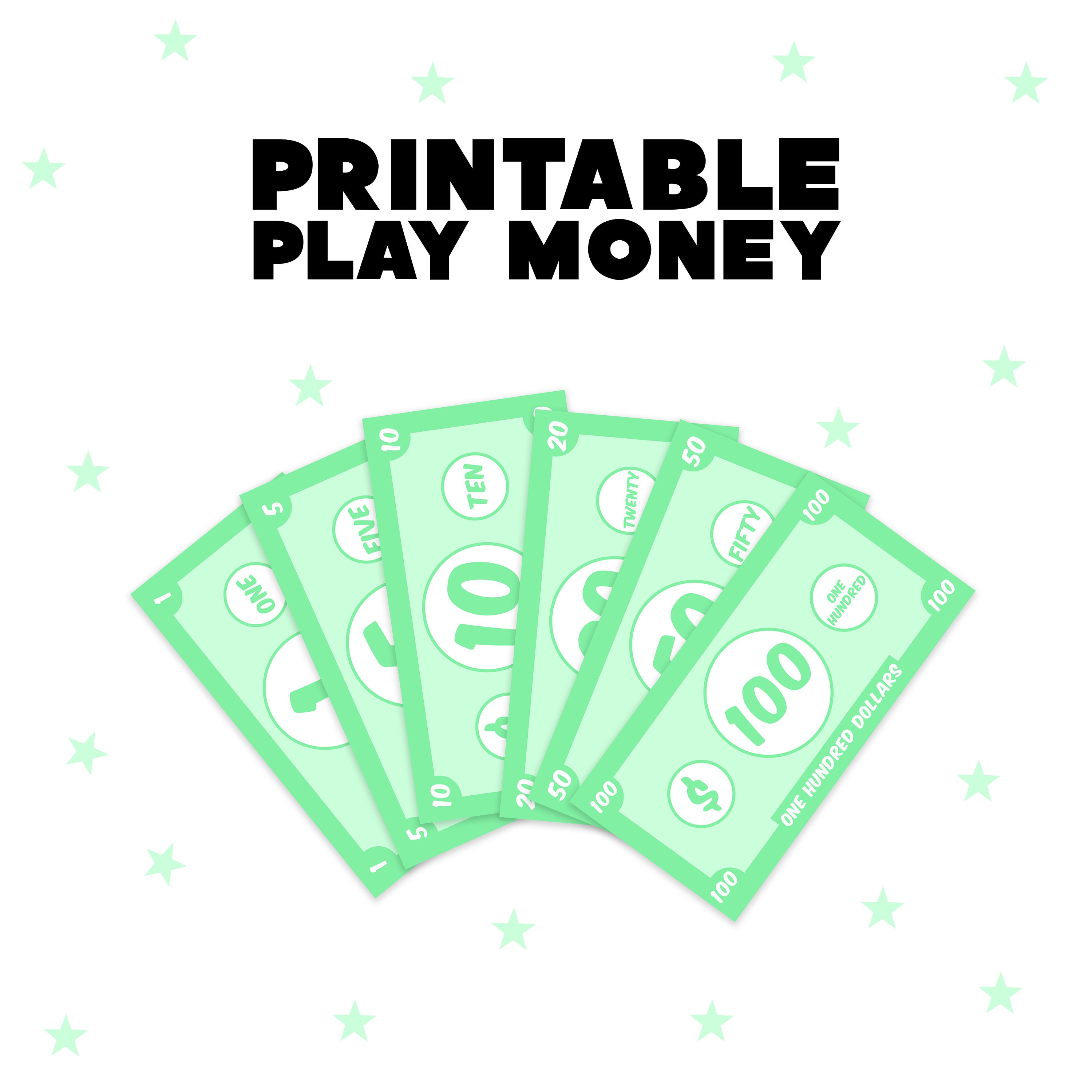 Kids Pretend Play Printable - Play Money - Basic Green Set - Etsy