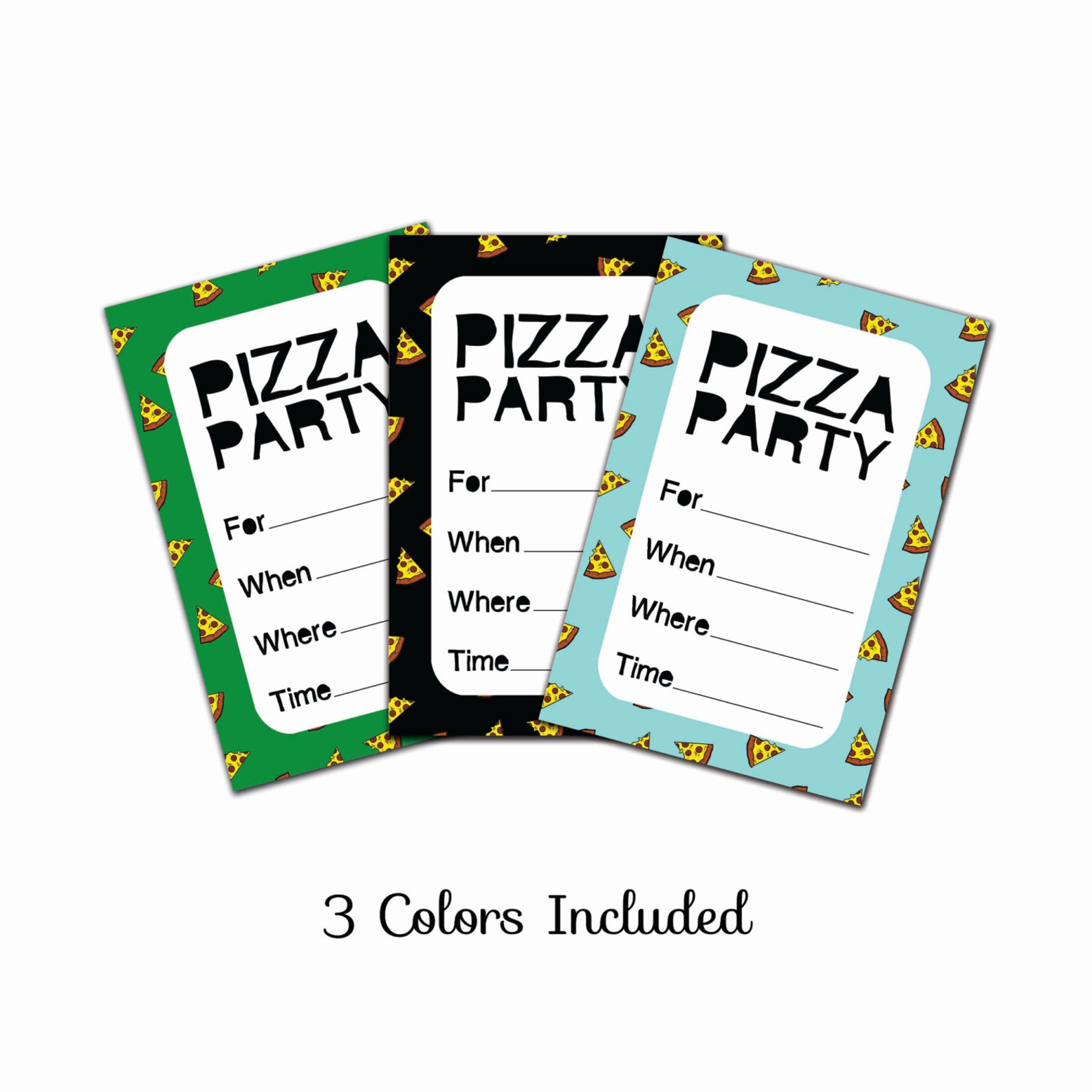 Printable Party Invitation Set Pizza Party Blue / Green / - Etsy