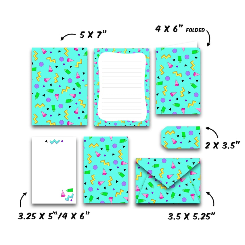 Printable Digital Paper Stationery Set - 90s Shapes - Notes / Card ...