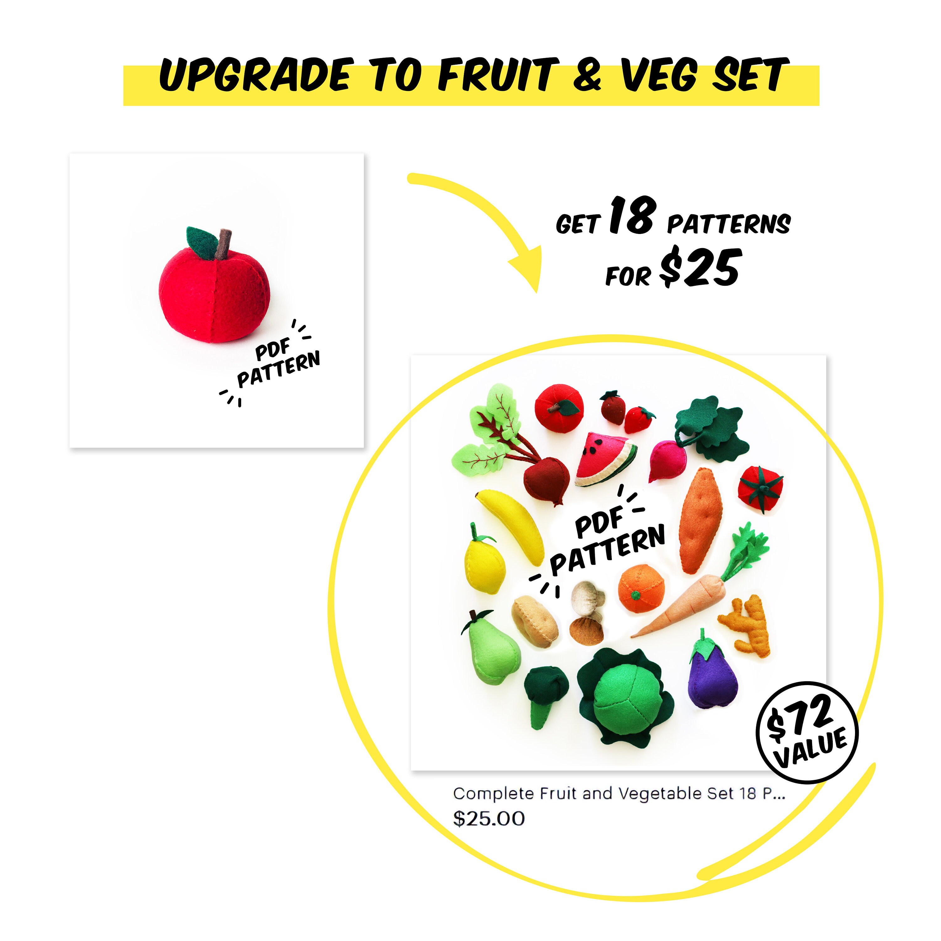 Apple PDF Felt Pattern - Easy Play Food DIY Template & Instructions ...