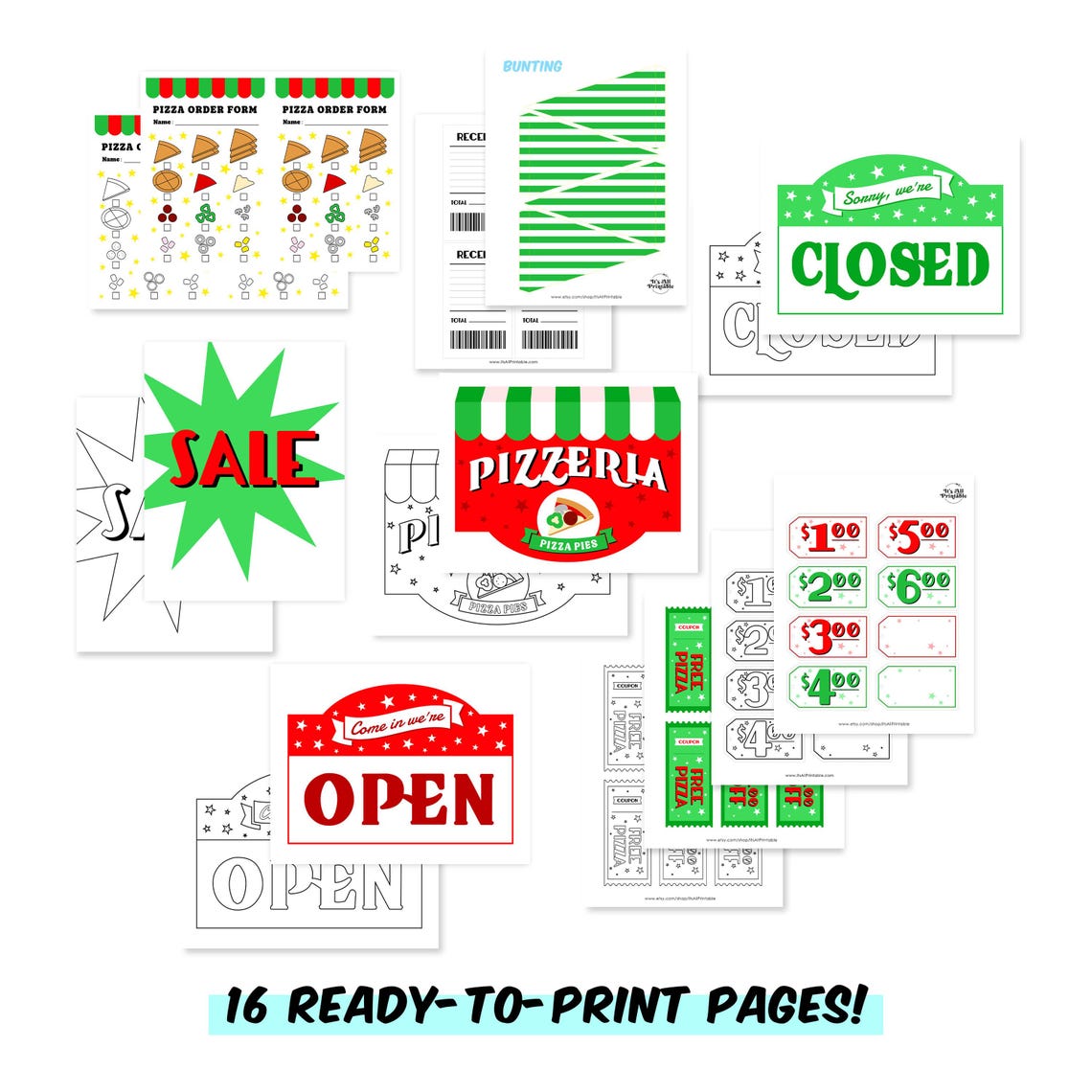 Kids Pretend Dramatic Play Printable - Pizzeria Pizza Parlor Restaurant ...