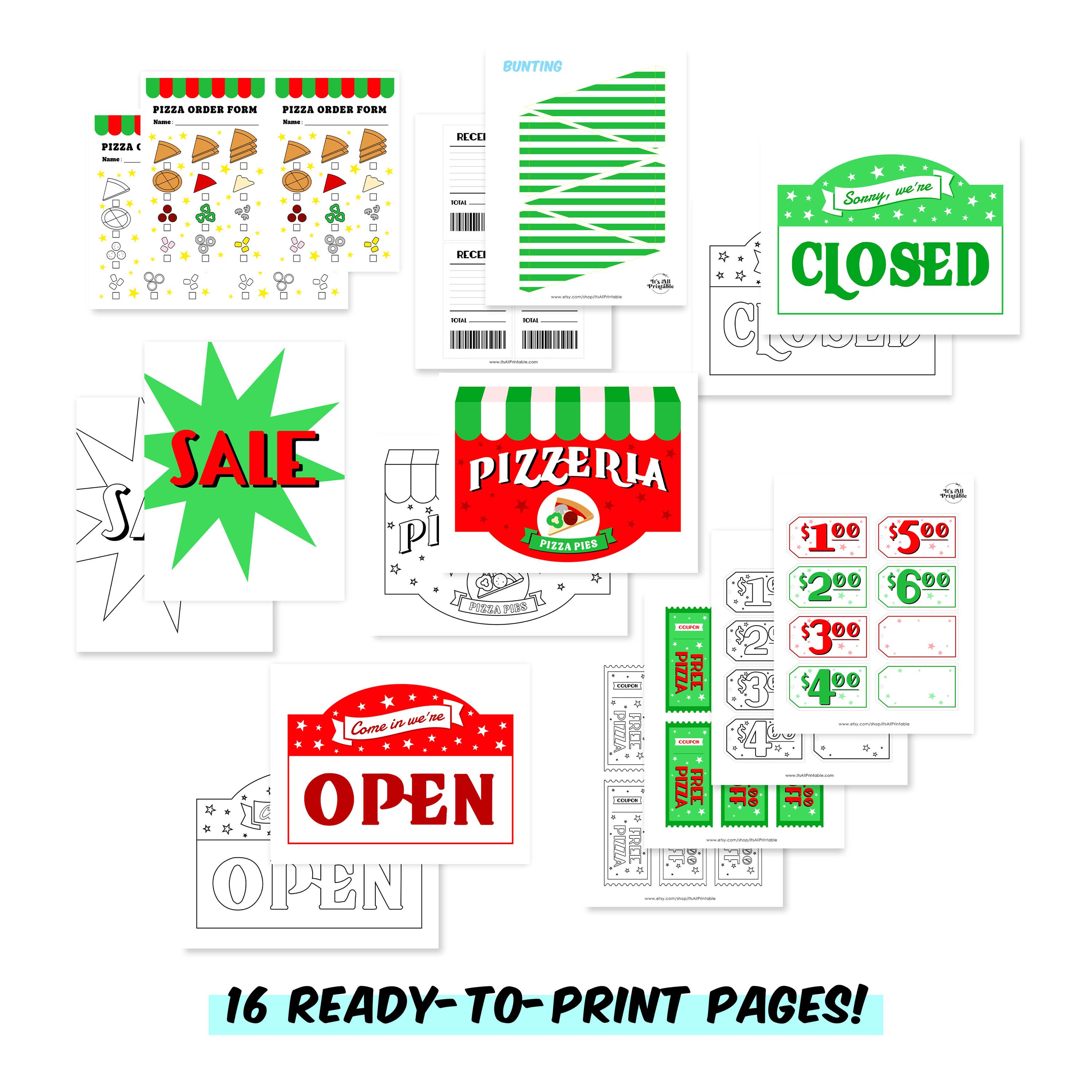 Kids Pretend Dramatic Play Printable - Pizzeria Pizza Parlor Restaurant ...