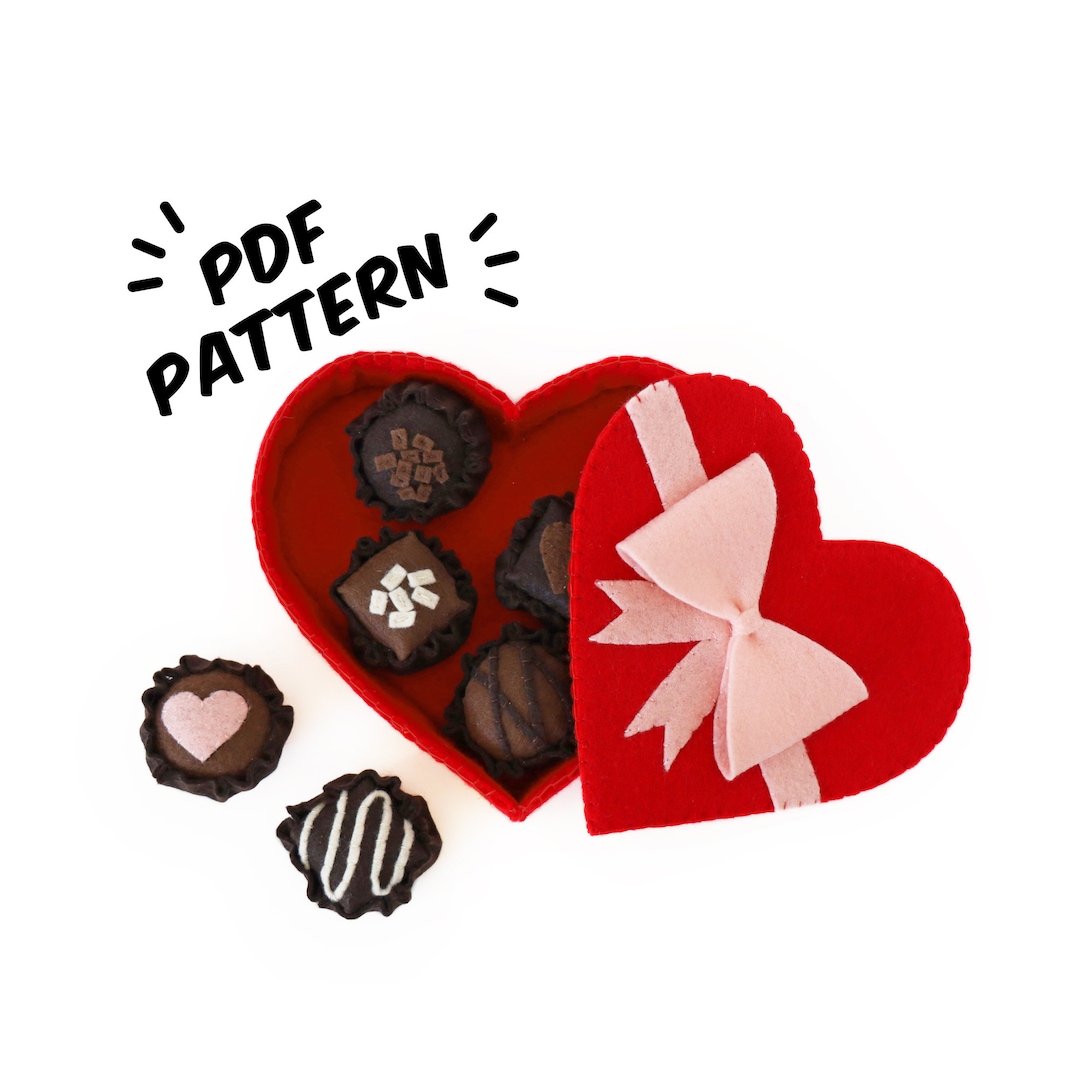 Valentine's Chocolate Heart Box PDF Felt Pattern - Easy Play Food DIY ...