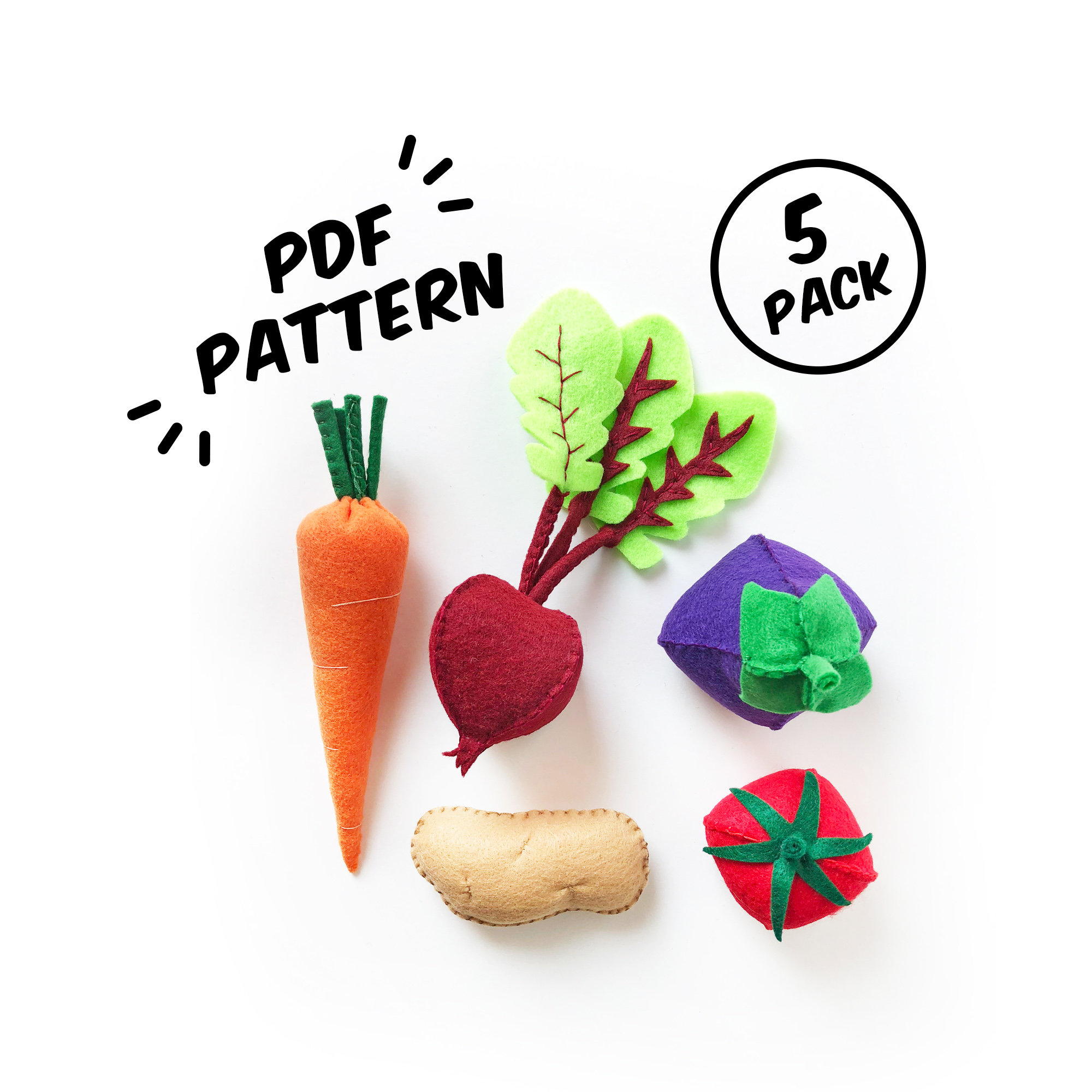 Vegetable Set PDF Felt Pattern Easy Play Food DIY Template & - Etsy