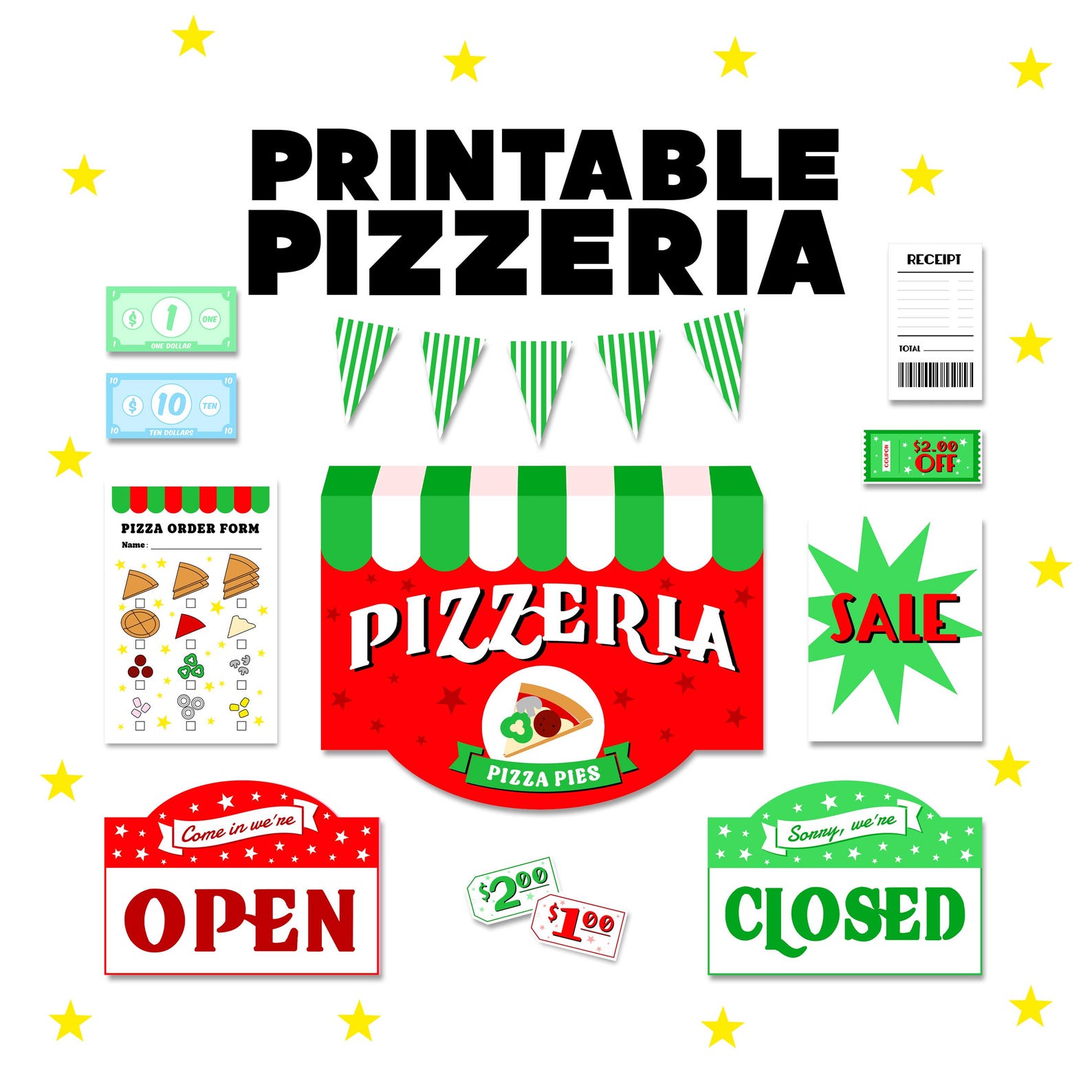 Kids Pretend Dramatic Play Printable - Pizzeria Pizza Parlor Restaurant ...
