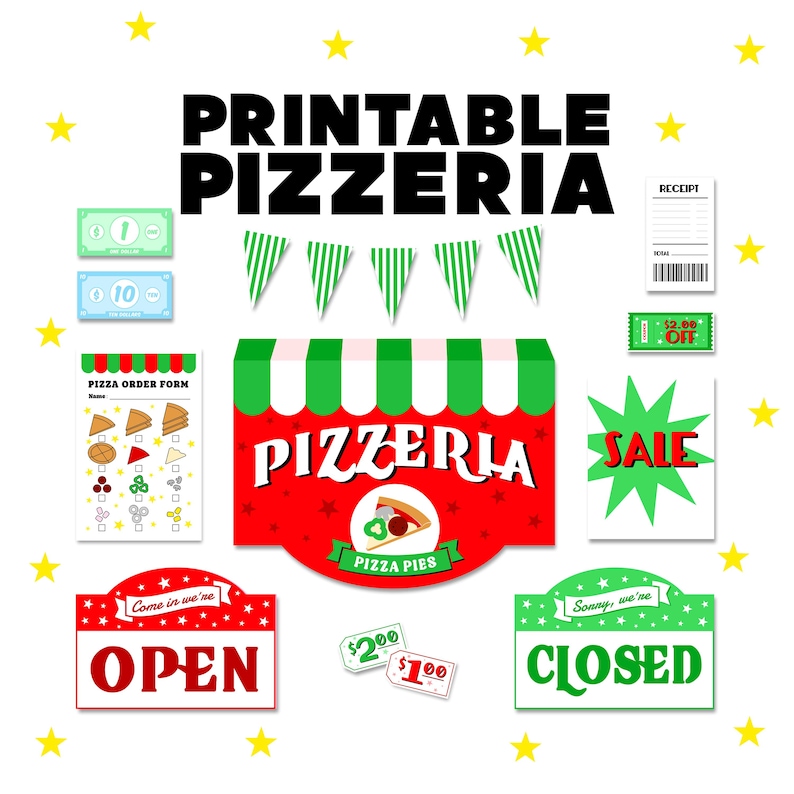 Kids Pretend Dramatic Play Printable - Pizzeria Pizza Parlor Restaurant ...