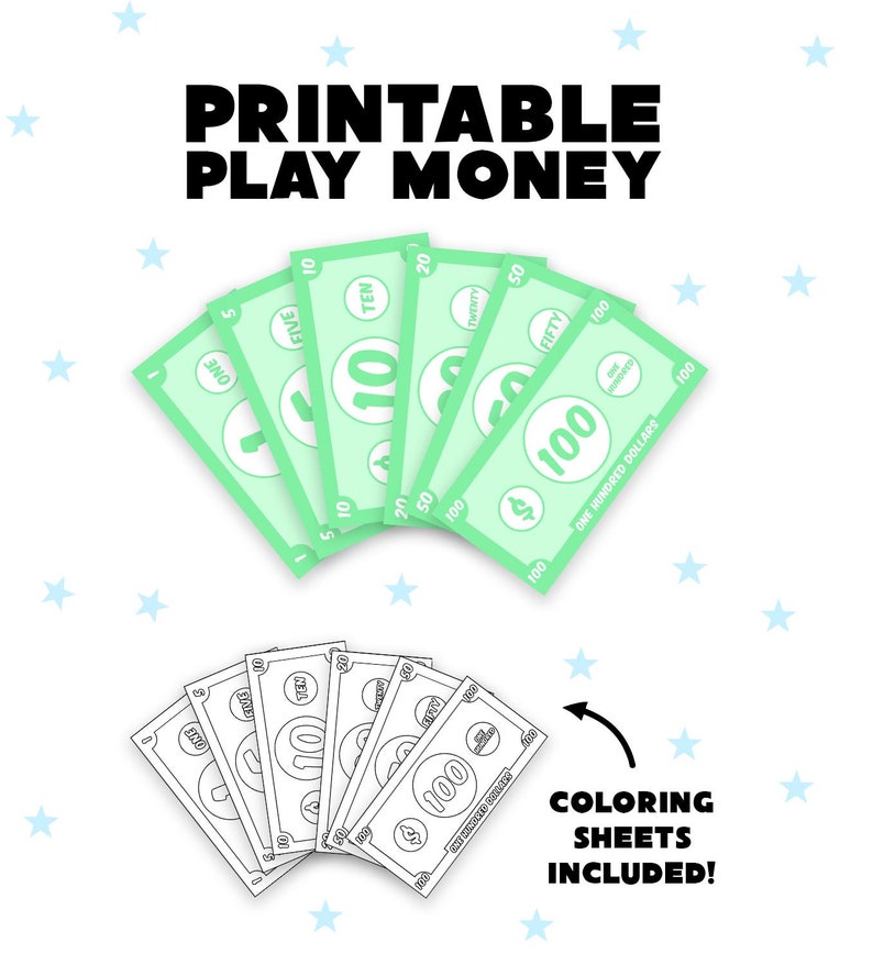 Kids Pretend Play Printable - Play Money - Basic Green Set - Etsy