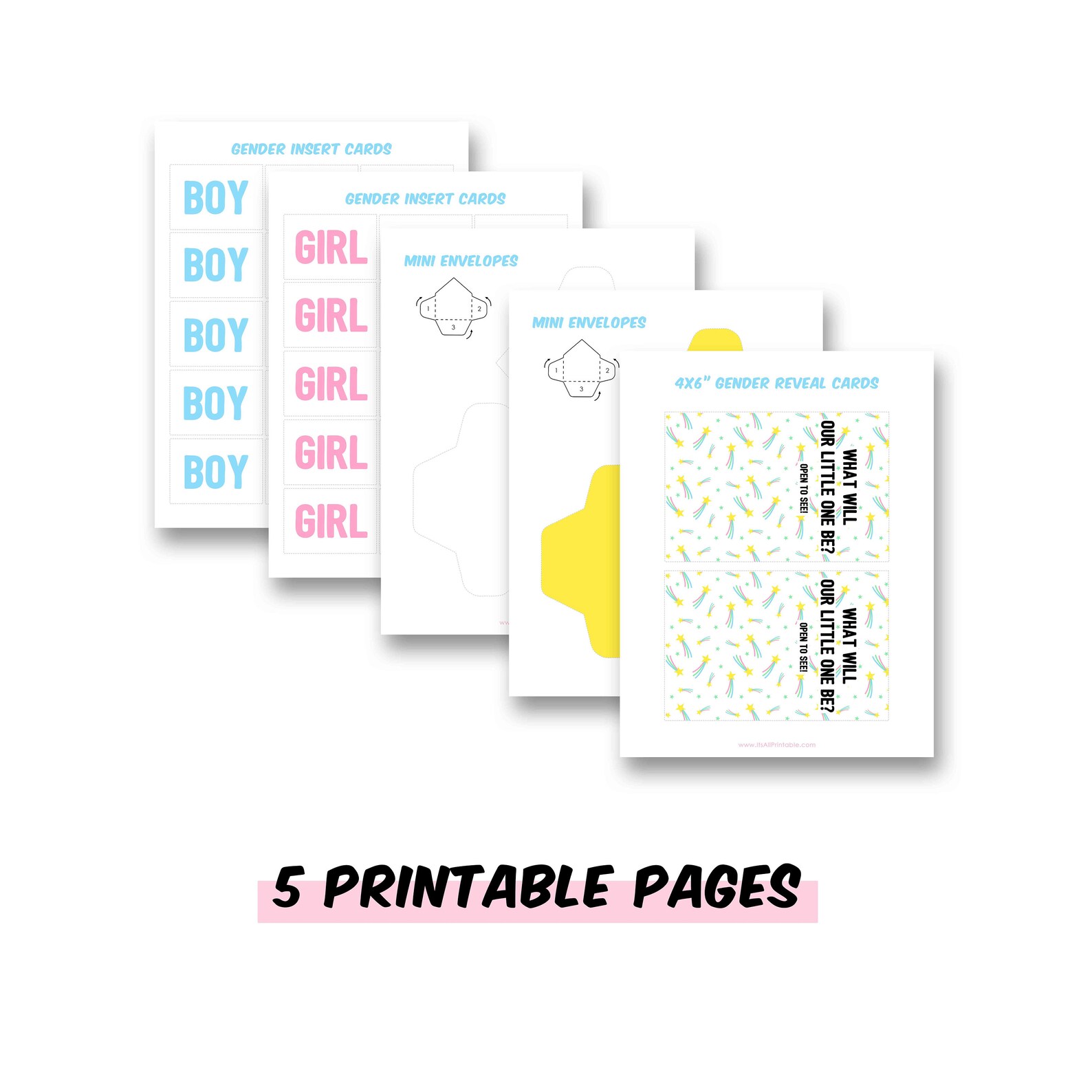 Printable Baby Gender Reveal Card Set - Pregnancy Announcement Kit ...