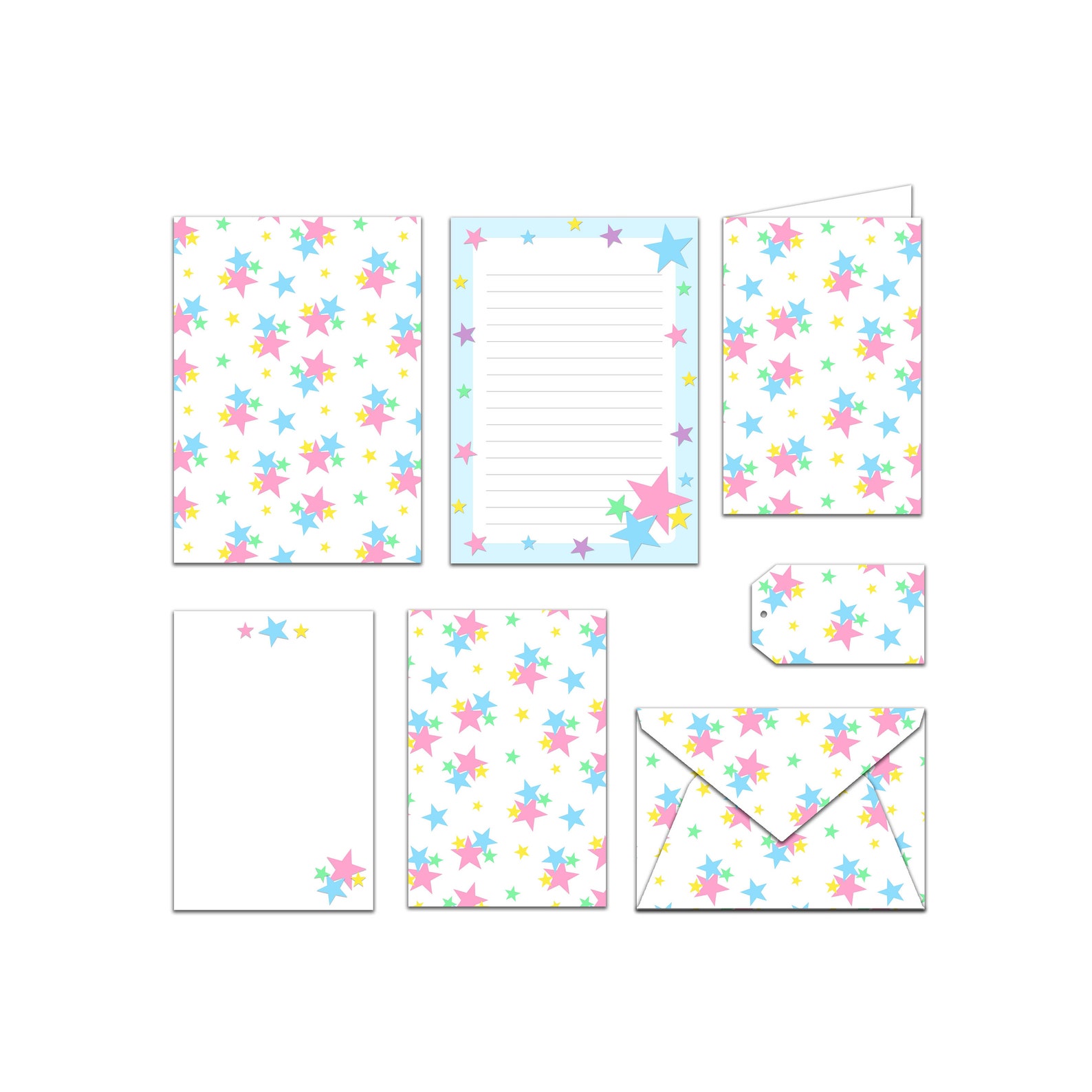 Printable Stationery Set - Stars - Notes / Card / Gift Tag / Envelope ...