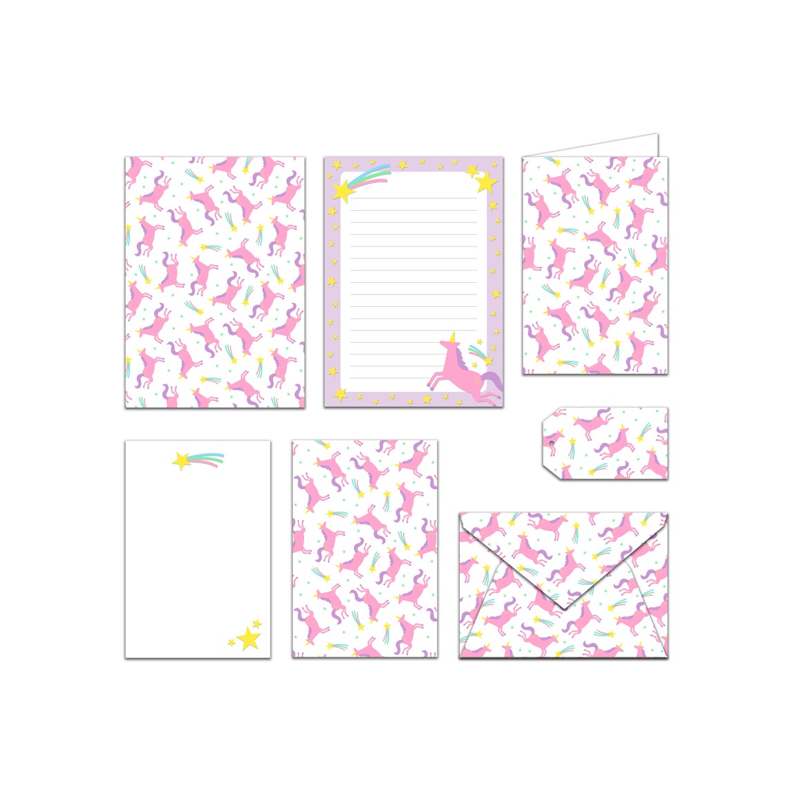 Printable Stationery Set Unicorn Notes / Card / Gift Tag / - Etsy