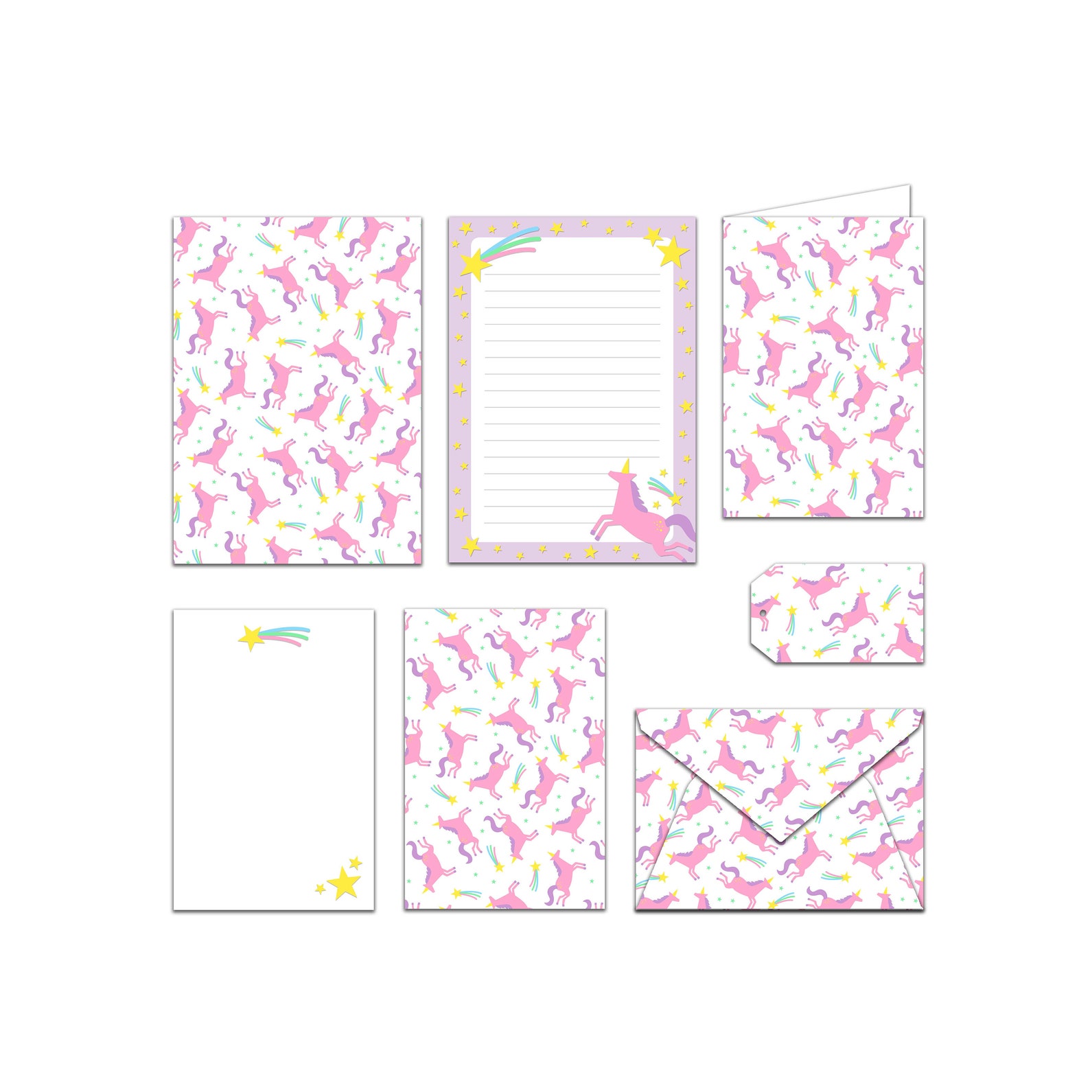 Printable Stationery Set Unicorn Notes / Card / Gift Tag / - Etsy