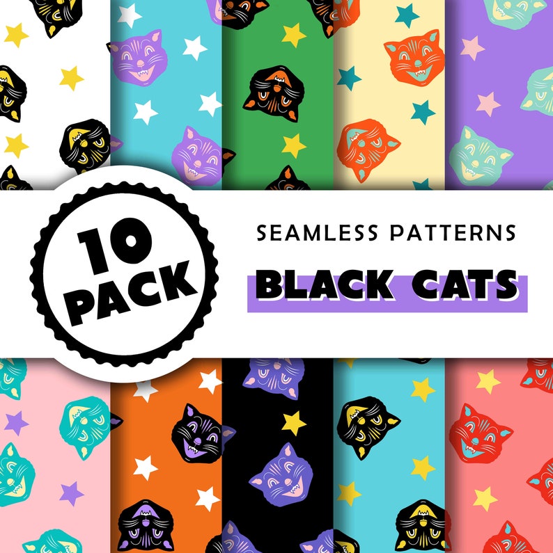 Printable Seamless Patterns -black Cats Halloween - Digital Scrapbook ...