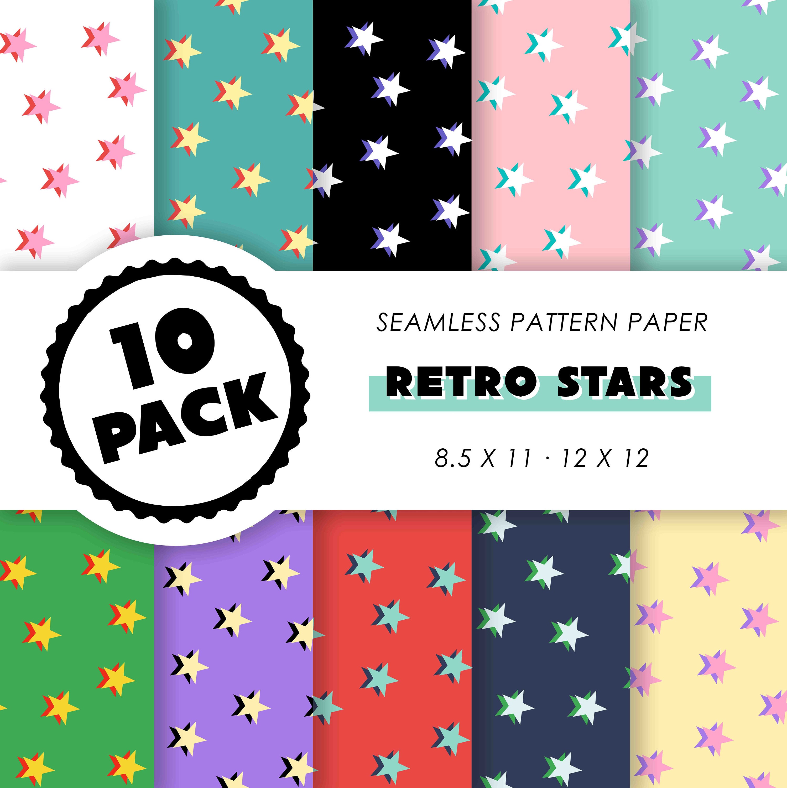 Printable Seamless Patterns Retro Stars Digital Scrapbook Paper - Etsy