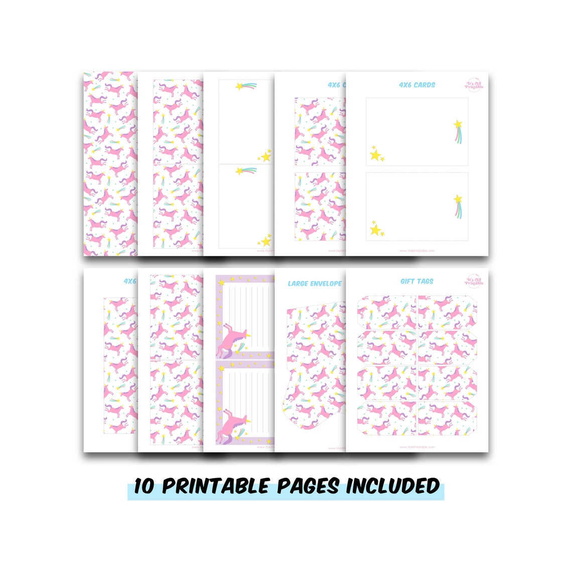 Printable Stationery Set Unicorn Notes / Card / Gift Tag / - Etsy