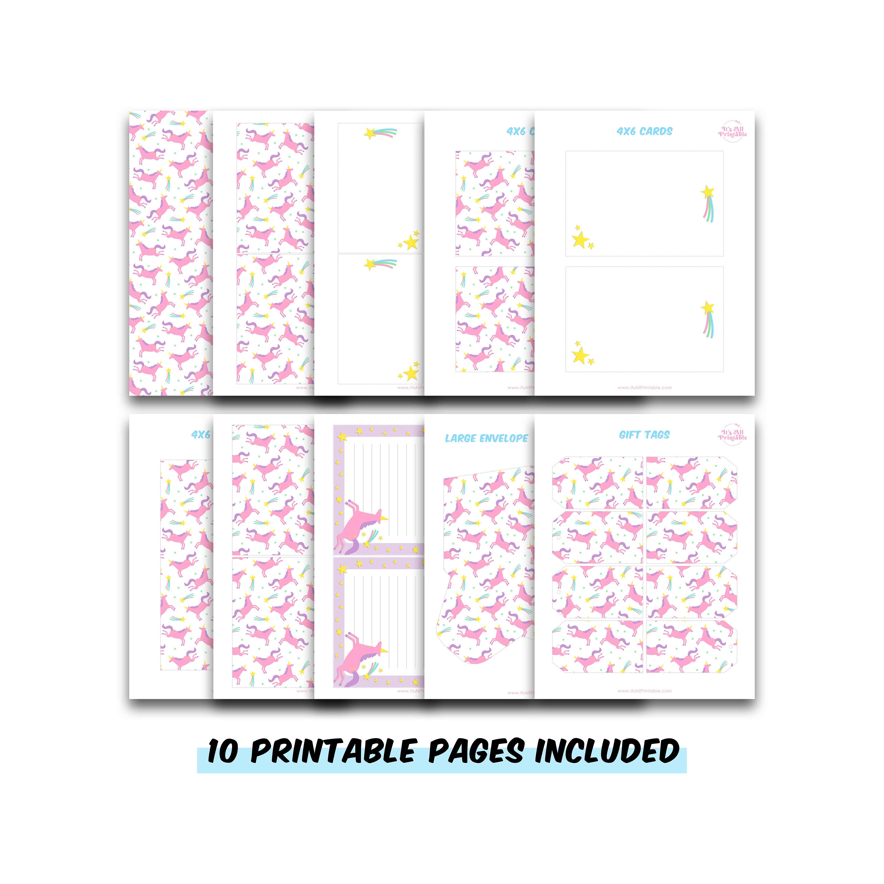 Printable Stationery Set - Unicorn - Notes / Card / Gift Tag / Envelope ...