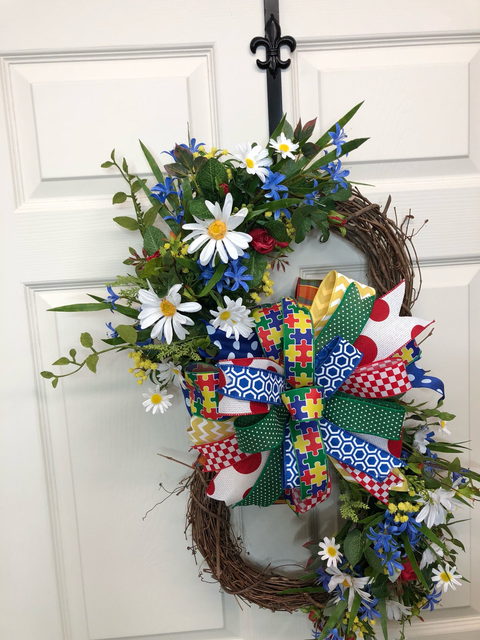 Autism awareness wreath for front door Christmas Gift Idea | Etsy