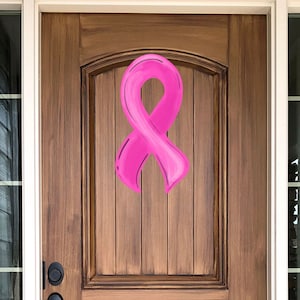 Pink Awareness Ribbon Front Door Decor | Pink Ribbon Wreath | Awareness ...