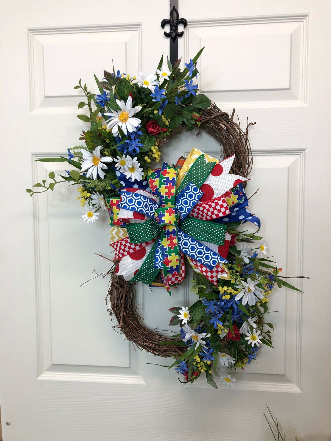 Autism awareness wreath for front door Christmas Gift Idea | Etsy