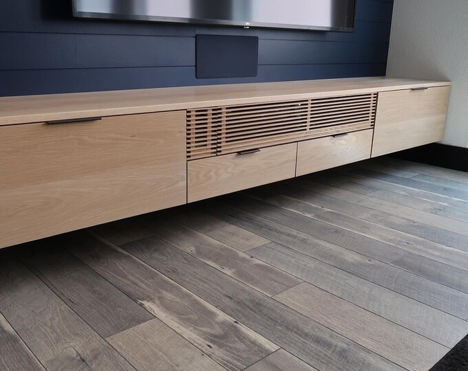 Floating White Oak Media Console - Etsy