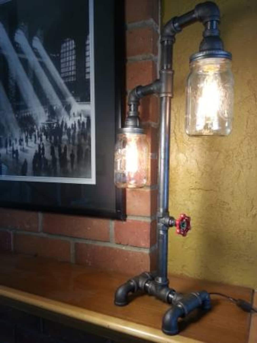 Industrial Pipe Fixture Mason Jar Table Lamp INCLUDES DIMMER SWITCH - Etsy