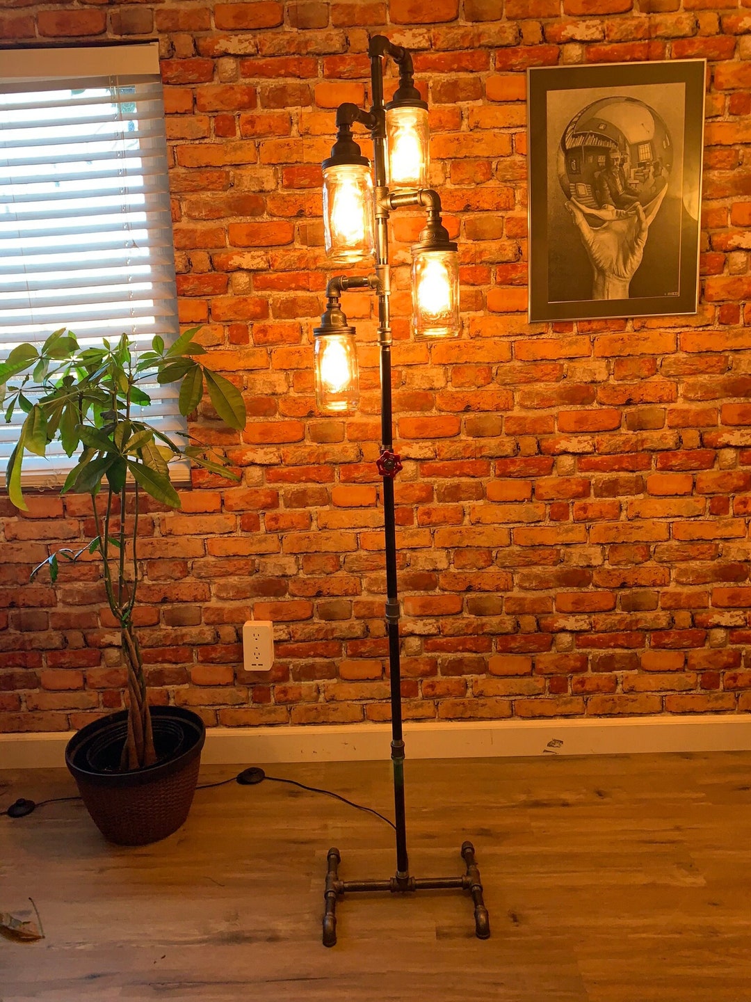 Pipe Floor Lamp Mason Jar Includes 4 LED BULBS Includes Dimmer Switch 4 ...