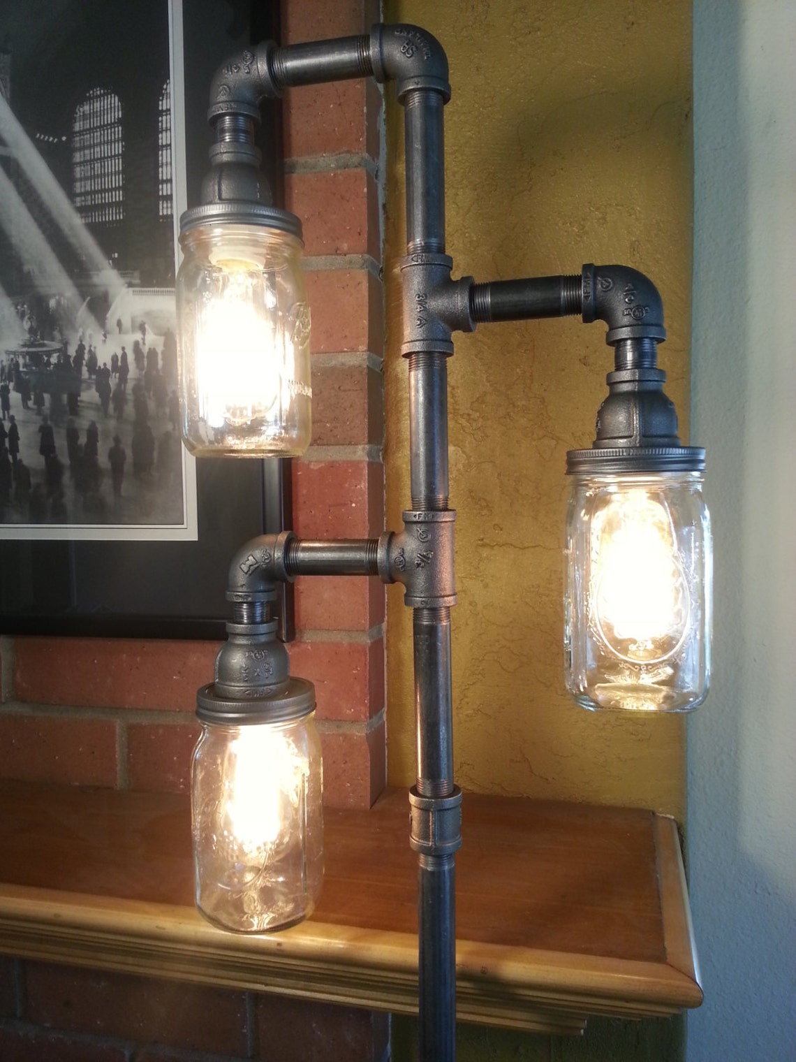 Edison Floor Lamp INCLUDES 3 BULBS 3-fixture Mason Jar With - Etsy
