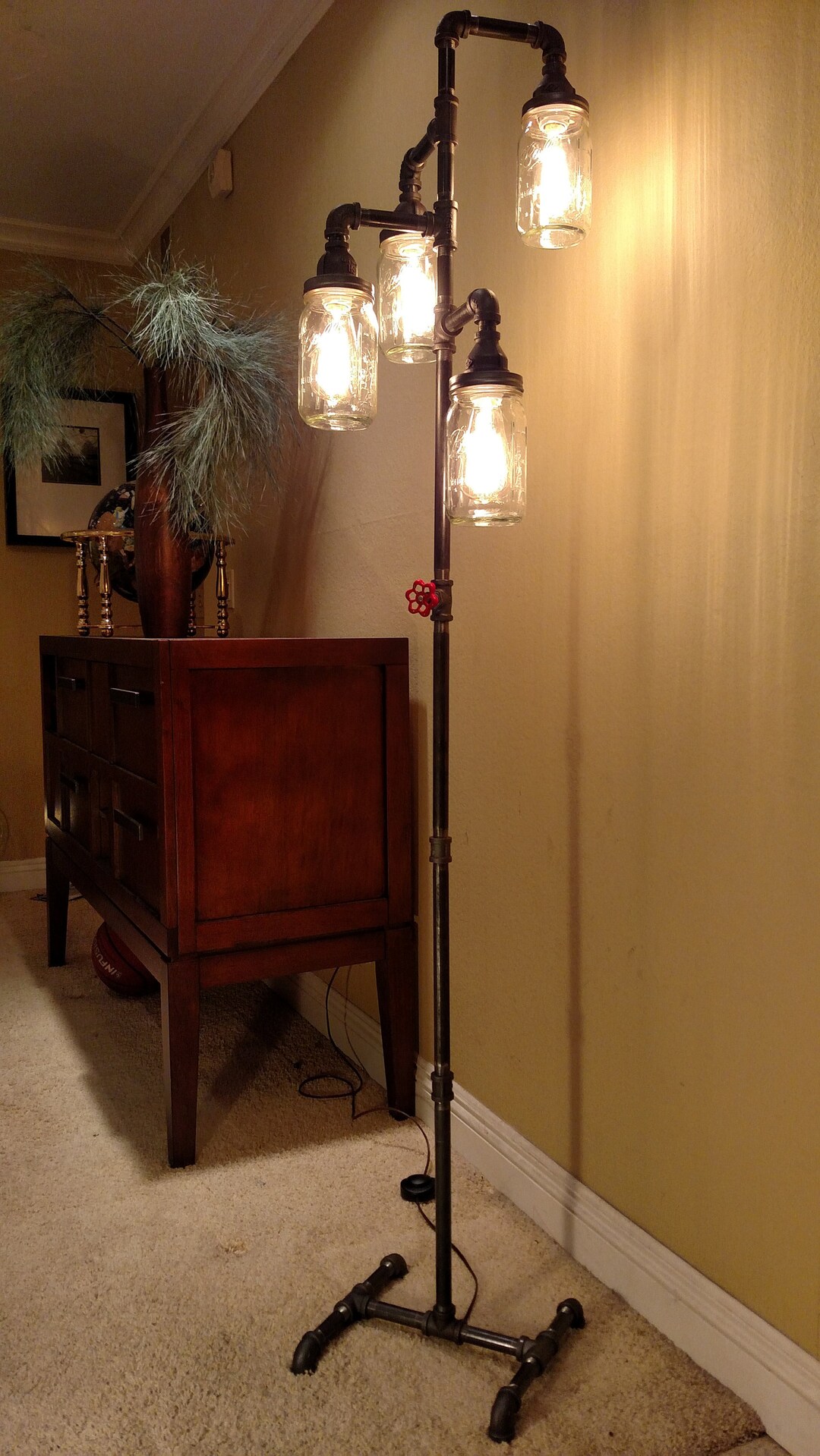 Industrial Steampunk Pipe Floor Lamp 4-fixture Mason Jar INCLUDES ...