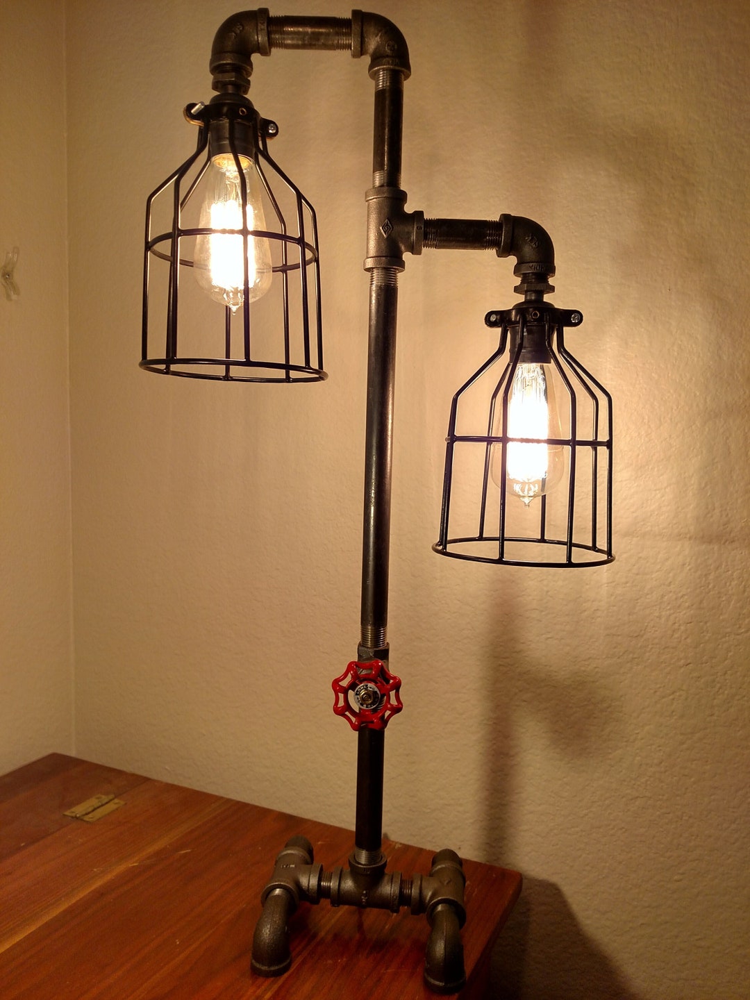 Pipe Table Lamp 2-fixture 26 High Metal Lamp Guard Bulb Cage INCLUDES ...