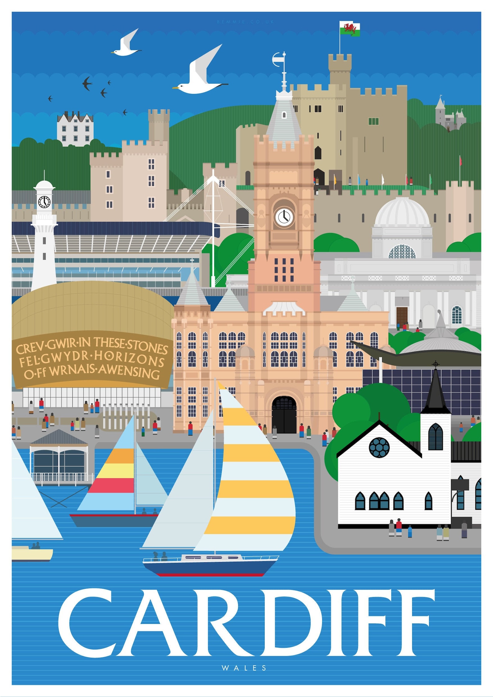 Cardiff Wales caerdydd Cymru Travel Print Poster | Etsy UK
