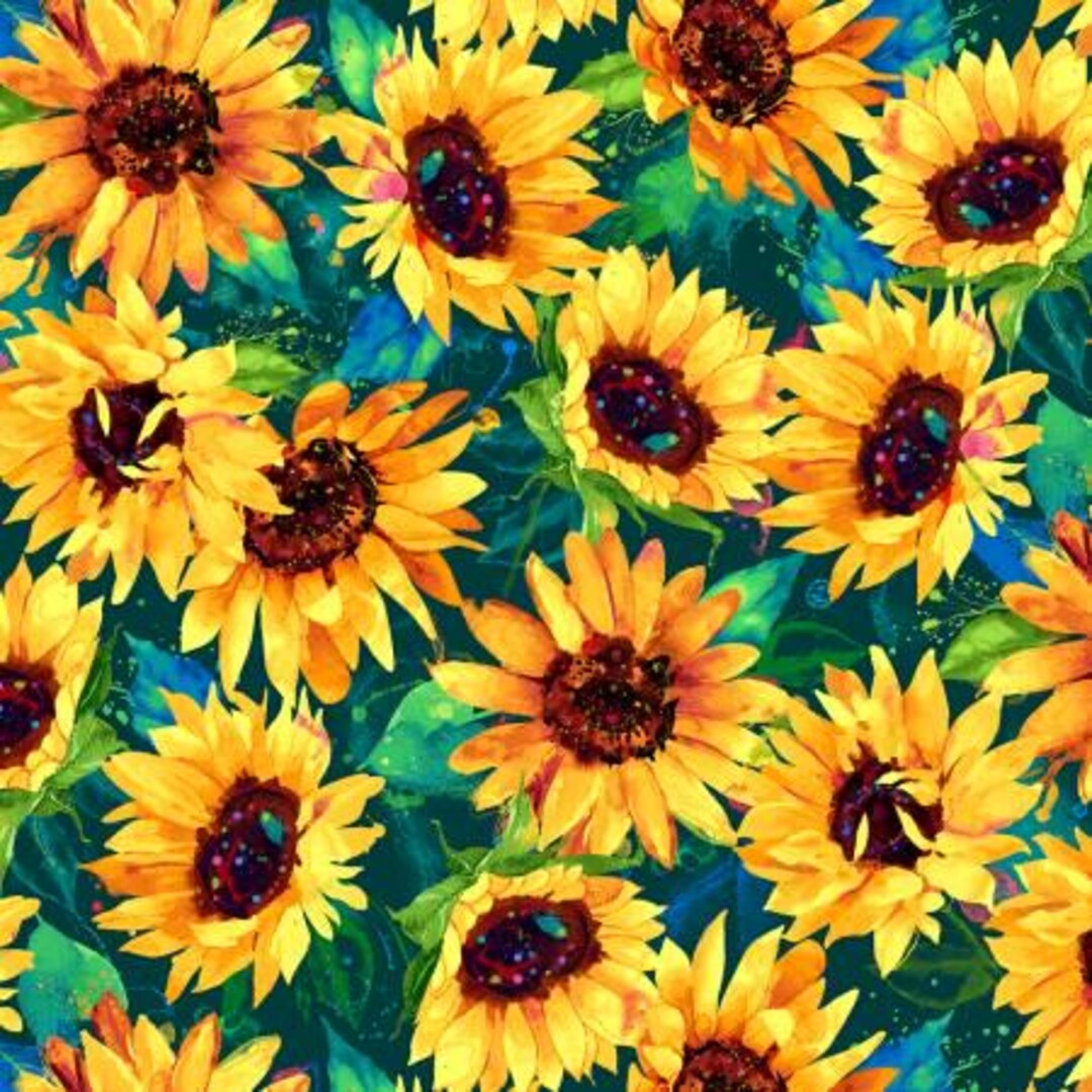 Sunflower Fabric, Fabric by Yard, Half Yard, Cotton Fabric, Timeless ...
